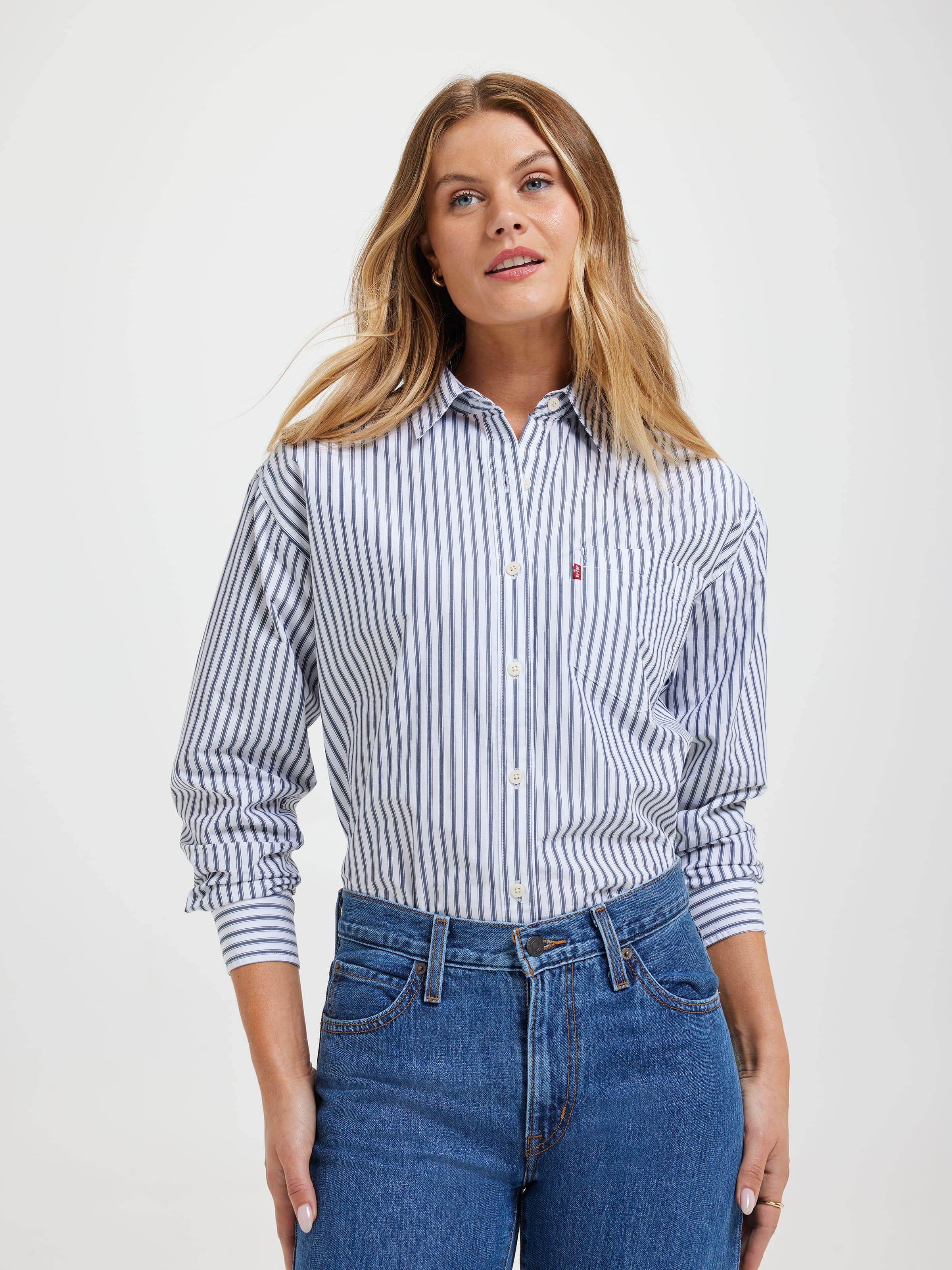 Harlie Boyfriend Shirt In Marinas Stripe Navy Blazer - Just Jeans Online