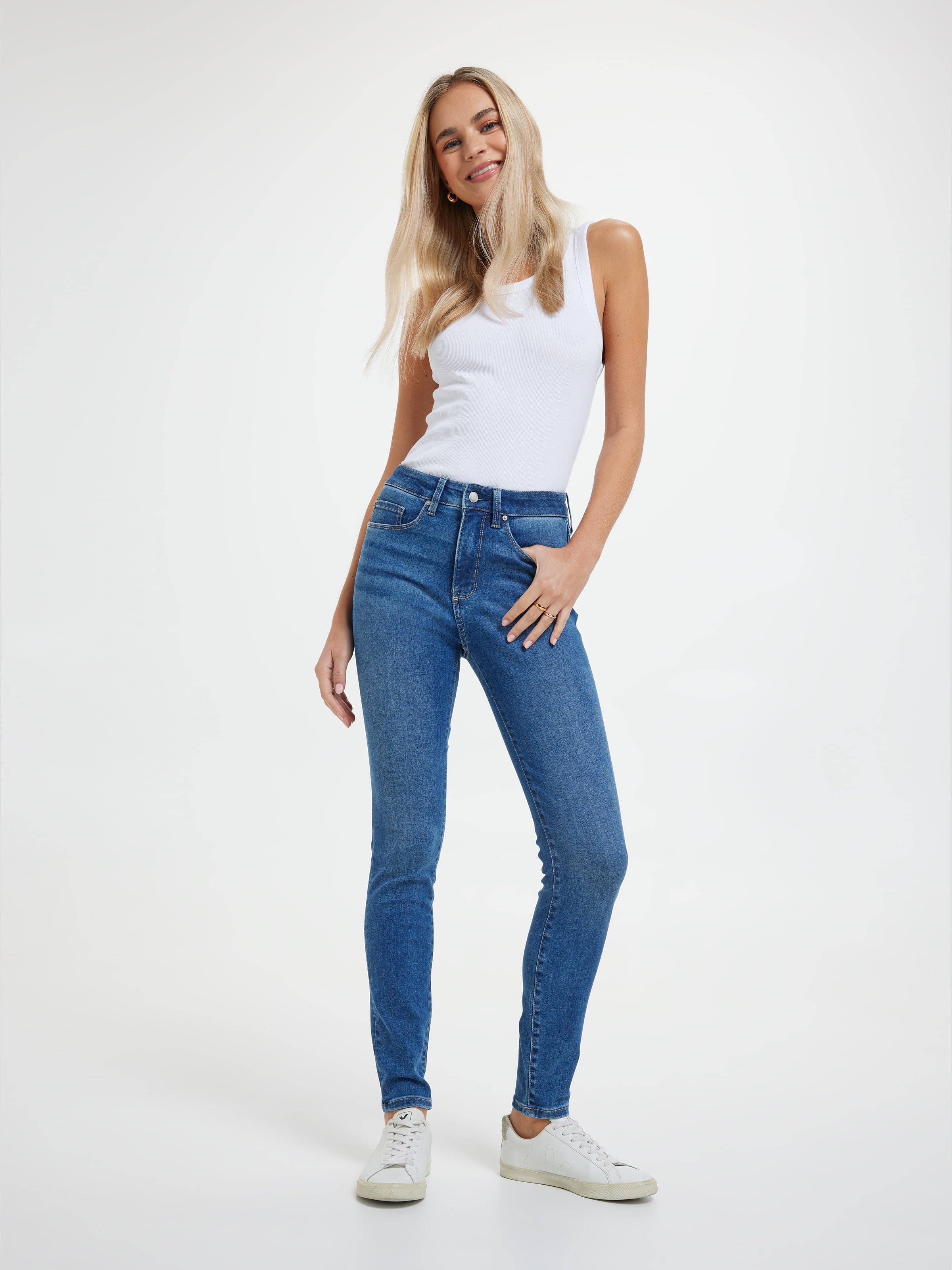 Reformed High Rise Skinny Full Length Jean Dallas Blue - Just Jeans Online