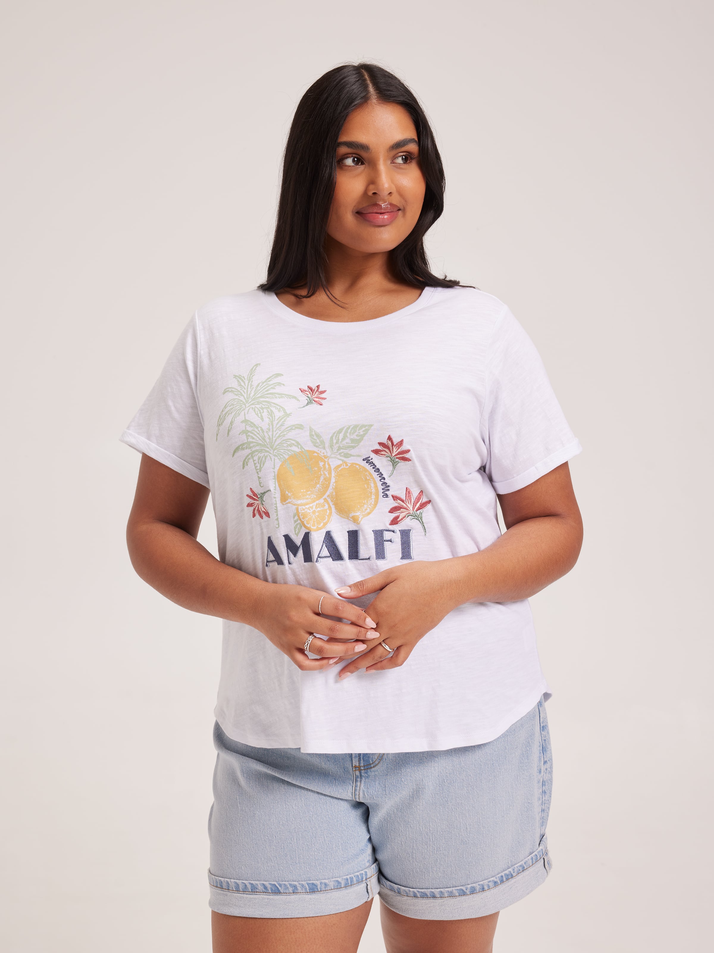 Curve Molly Knit Tee White Amalfi - Just Jeans Online