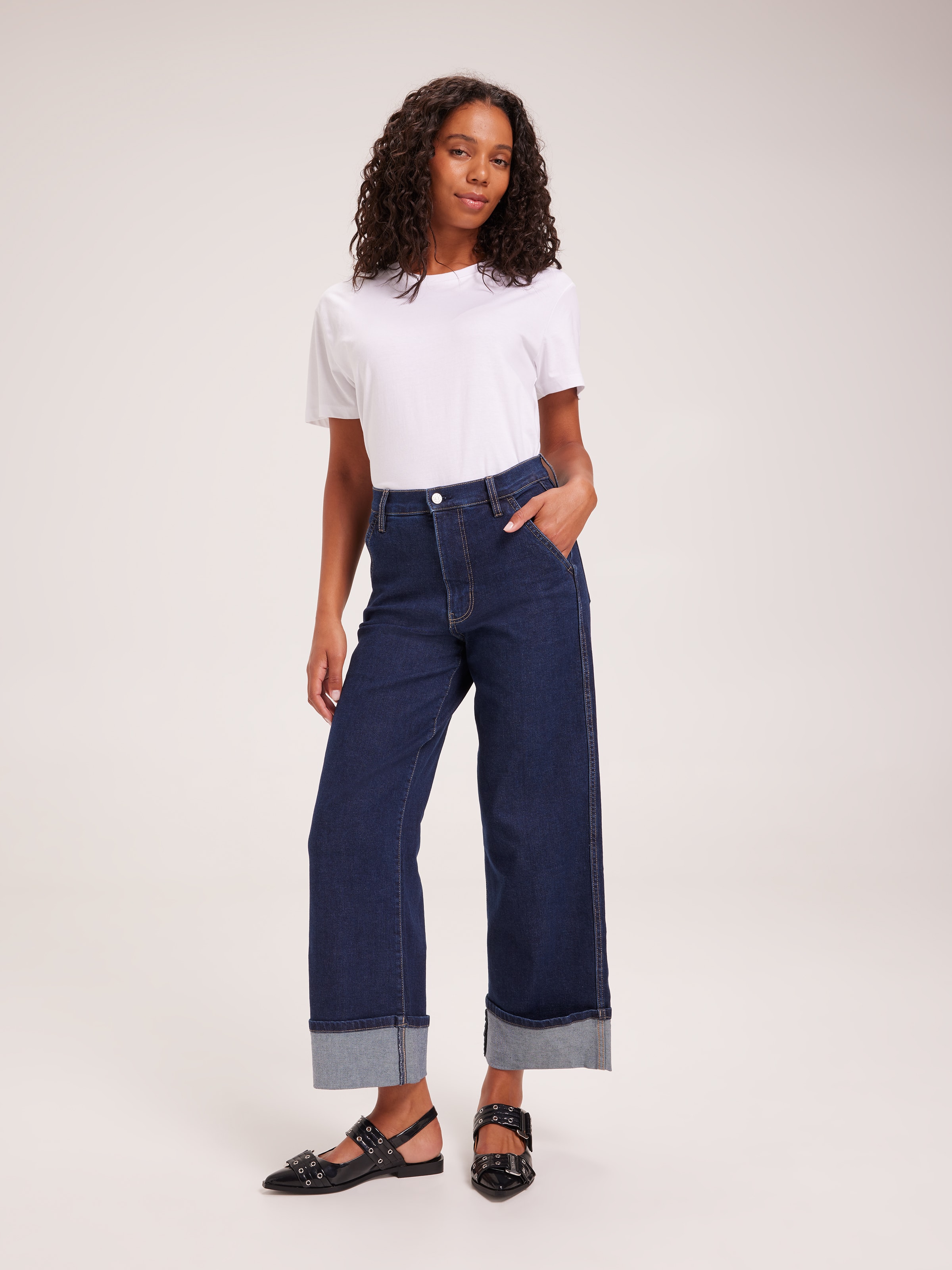 Originals High Rise Wide Cuff Ankle Jean Ink - Just Jeans Online