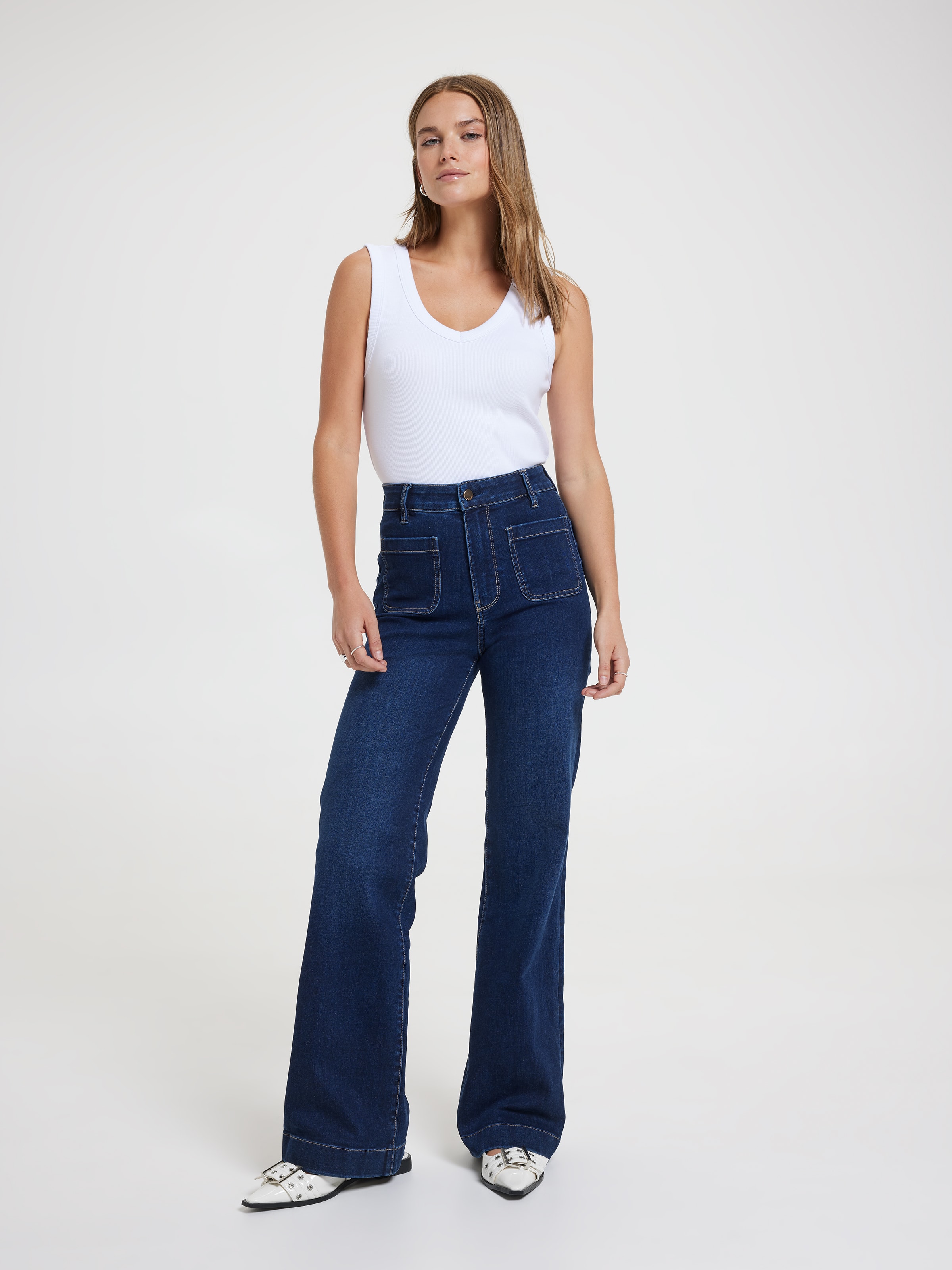 Reformed High Rise Slim Wide Jean Dark Sapphire - Just Jeans Online