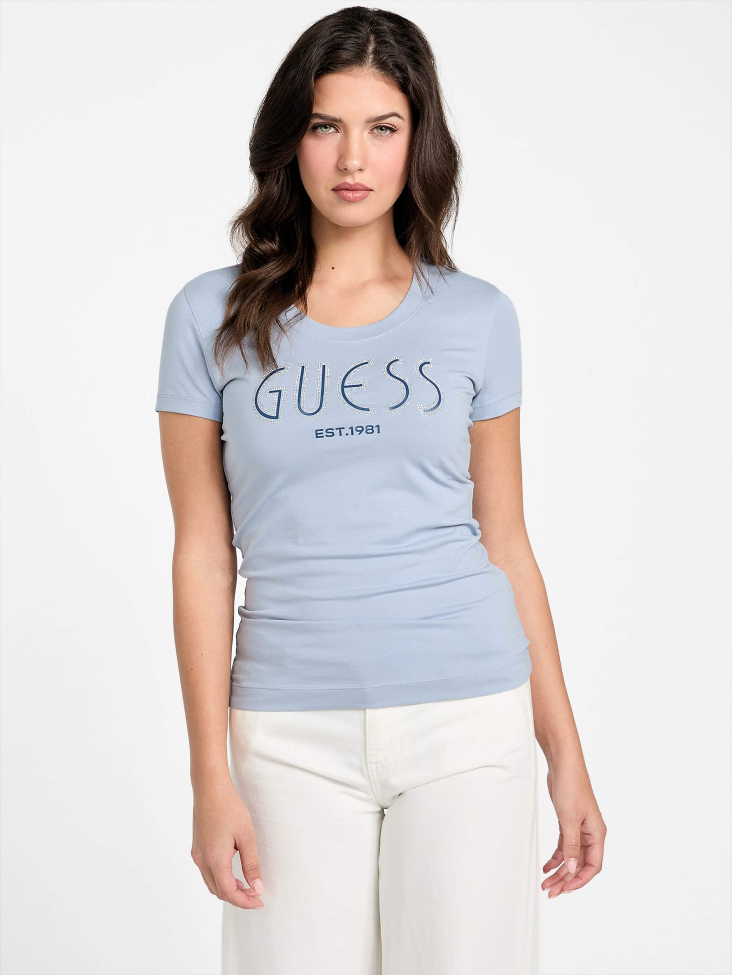 Short Sleeve Guess Logo Tee In Nimbus Blue - Just Jeans Online