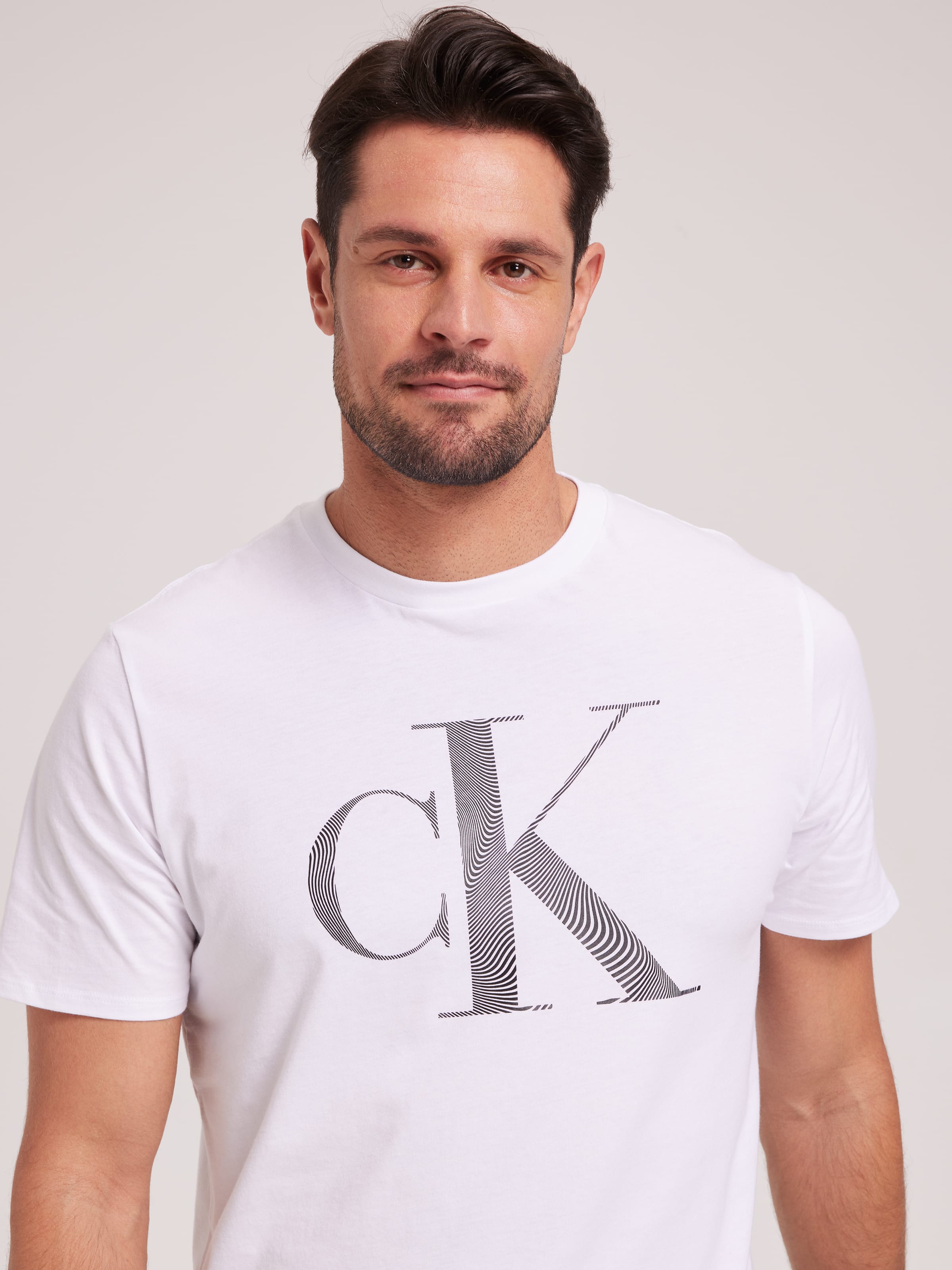 Monogram Logo Crew Tee In White - Just Jeans Online
