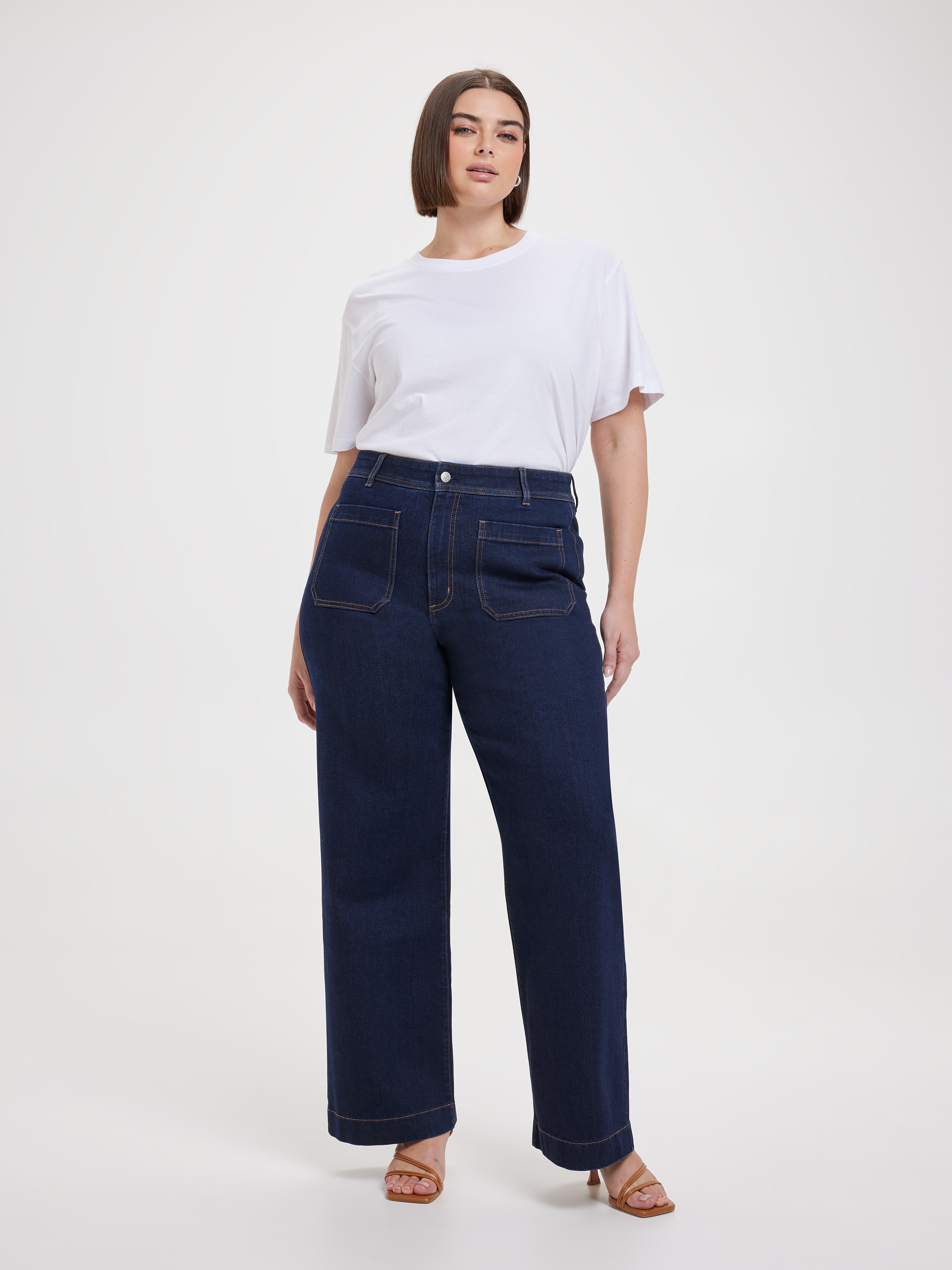 Curve Originals Sky High Wide Leg Jean Rinse - Just Jeans Online