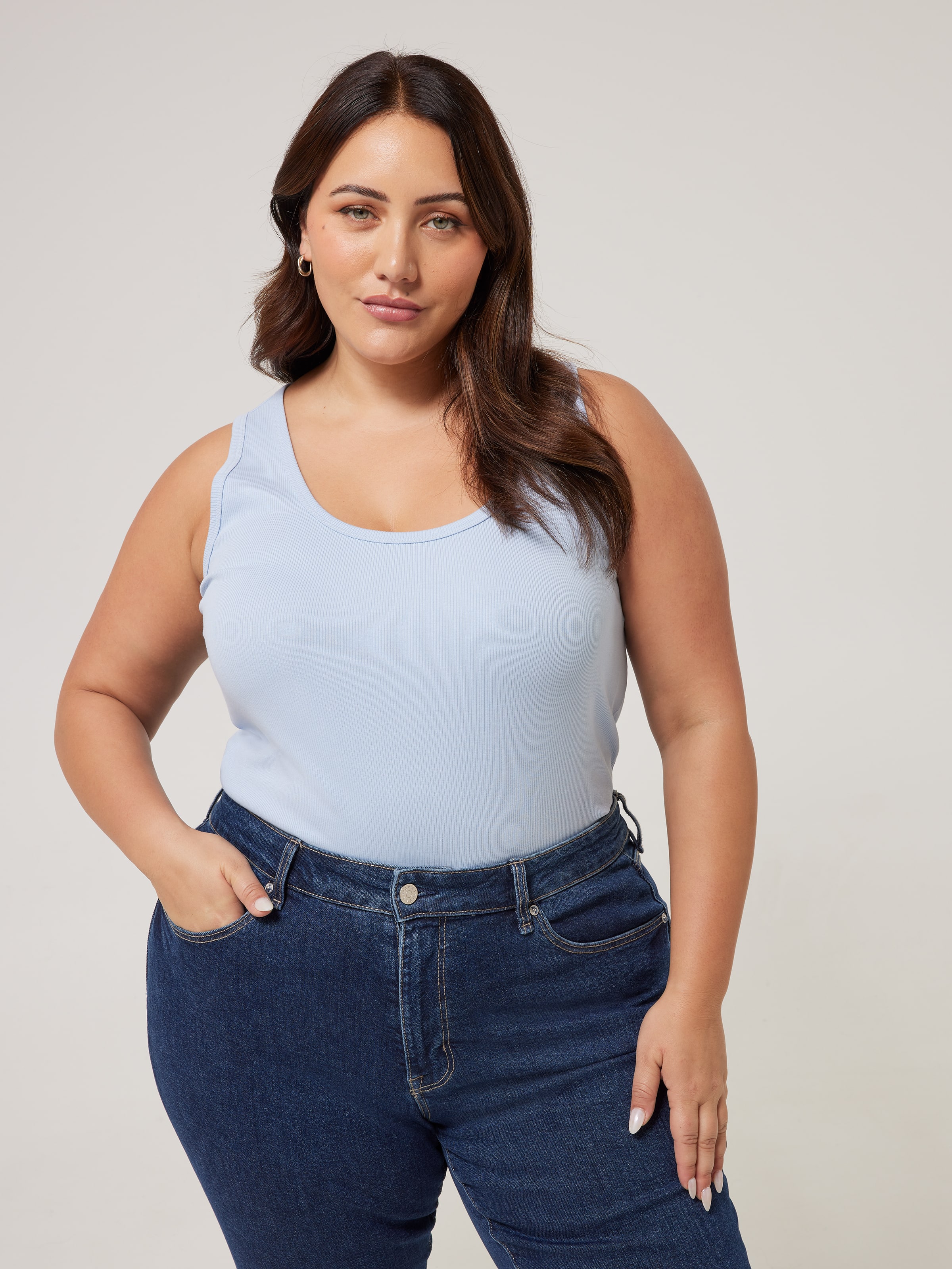 Curve Kate Scoop Neck Rib Tank - Just Jeans Online