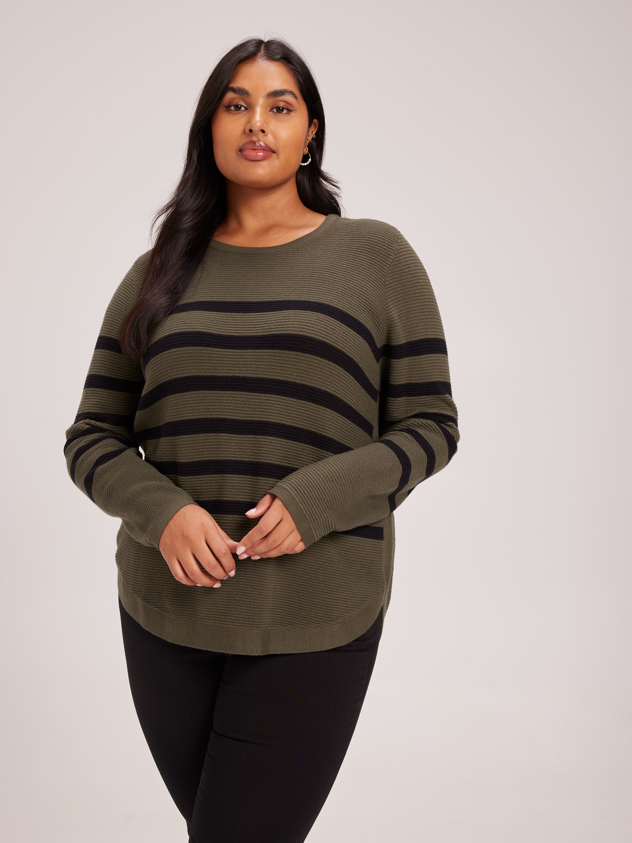 Curve Sara Ottoman Pullover Khaki Black Stripe - Just Jeans Online