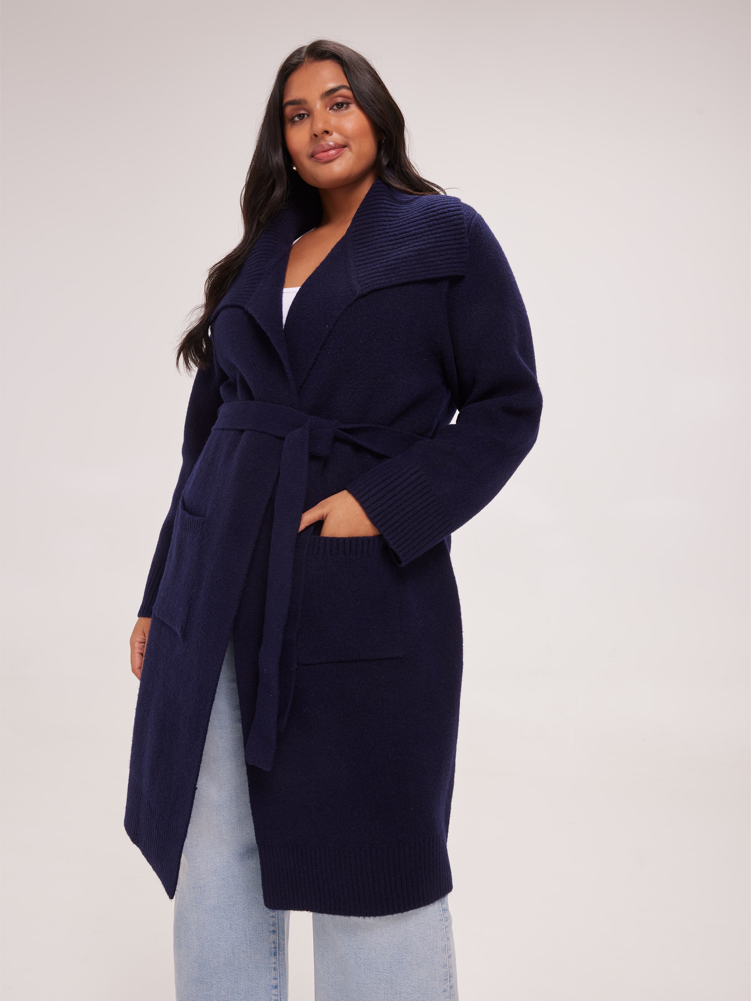 Curve Tara Contrast Collar Coatigan - Just Jeans Online