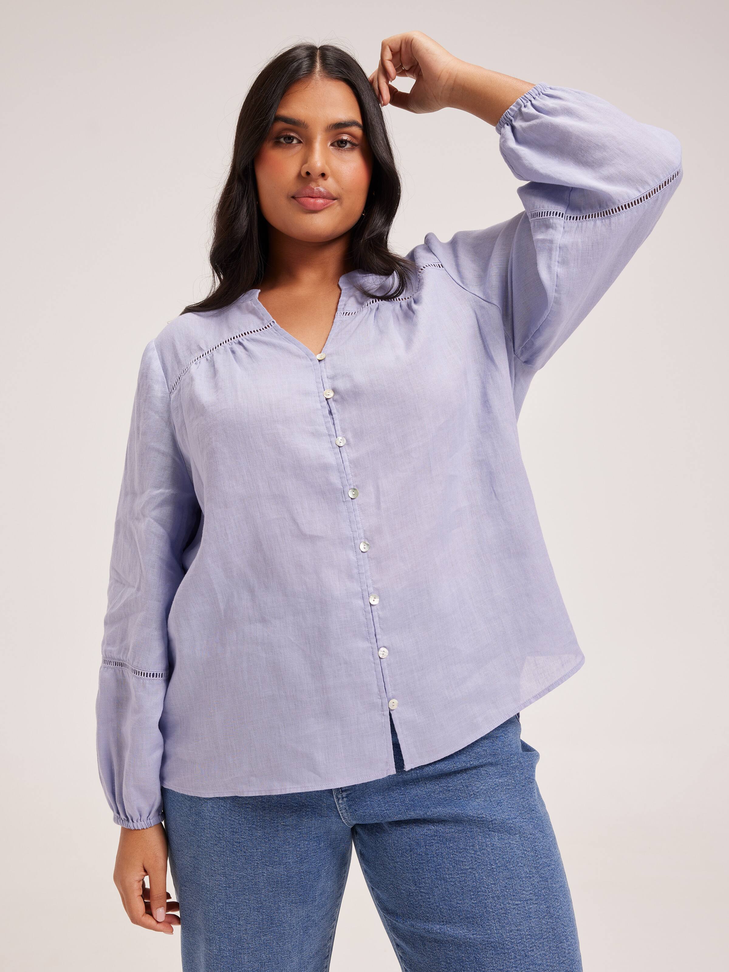 Curve Annabelle Linen Blend Shirt Pale Blue - Just Jeans Online