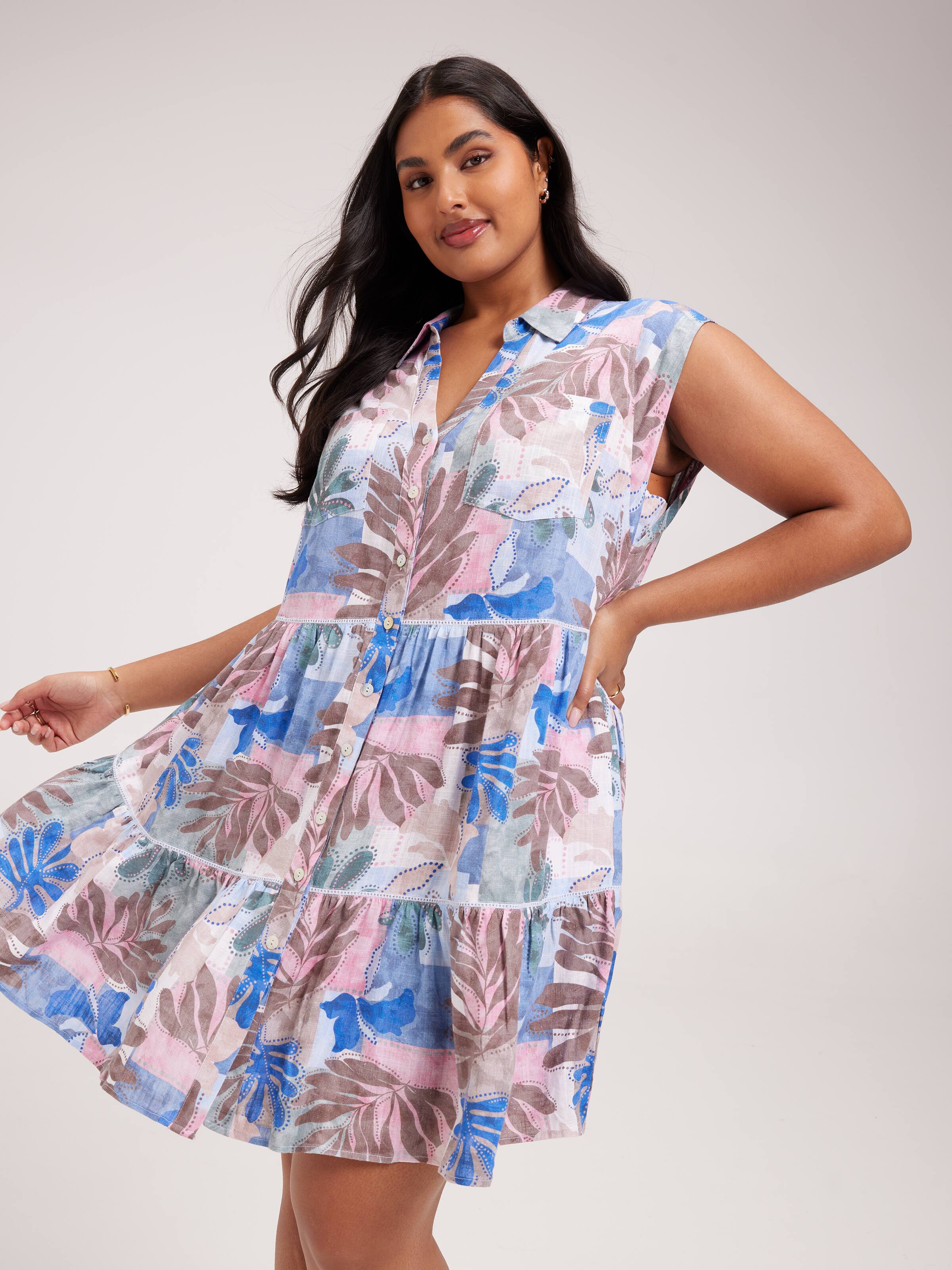 Curve Tilly Tiered Short Dress Tropical Graphic - Just Jeans Online
