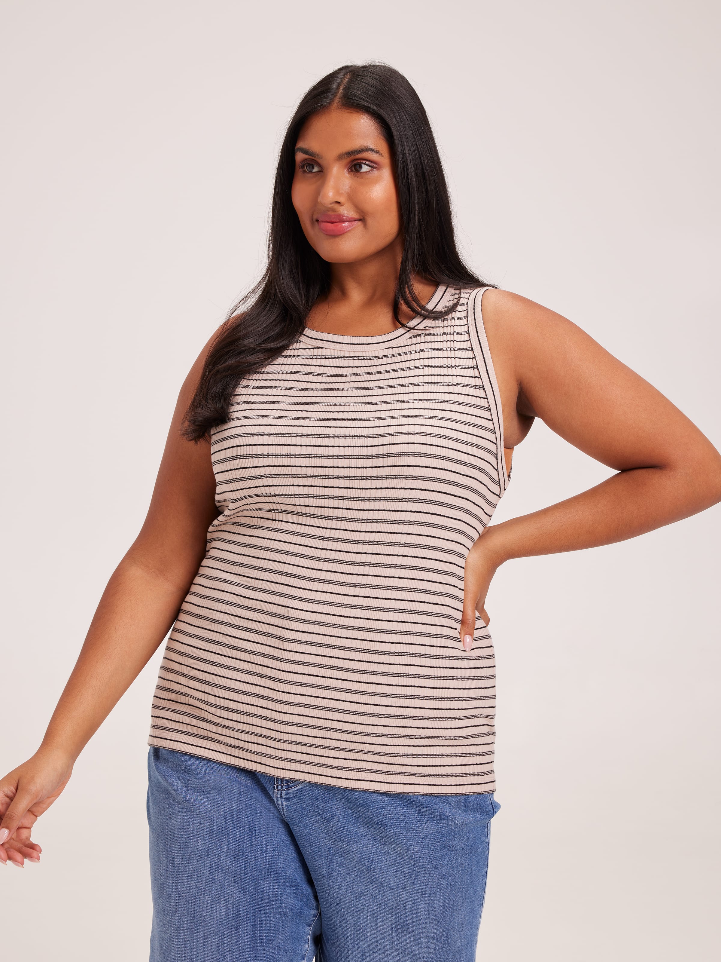 Curve Kendall High Neck Varigated Rib Tank - Just Jeans Online