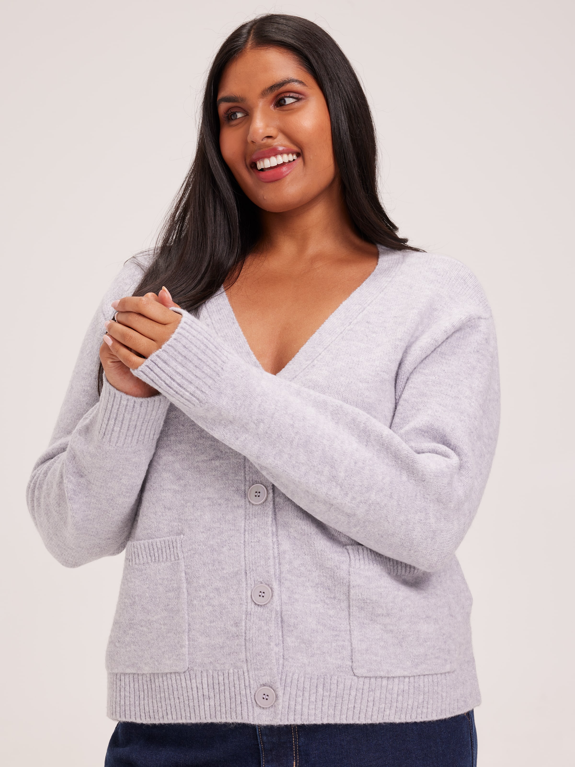 Curve Gia Lux Cropped Cardi Ice Grey Marle - Just Jeans Online