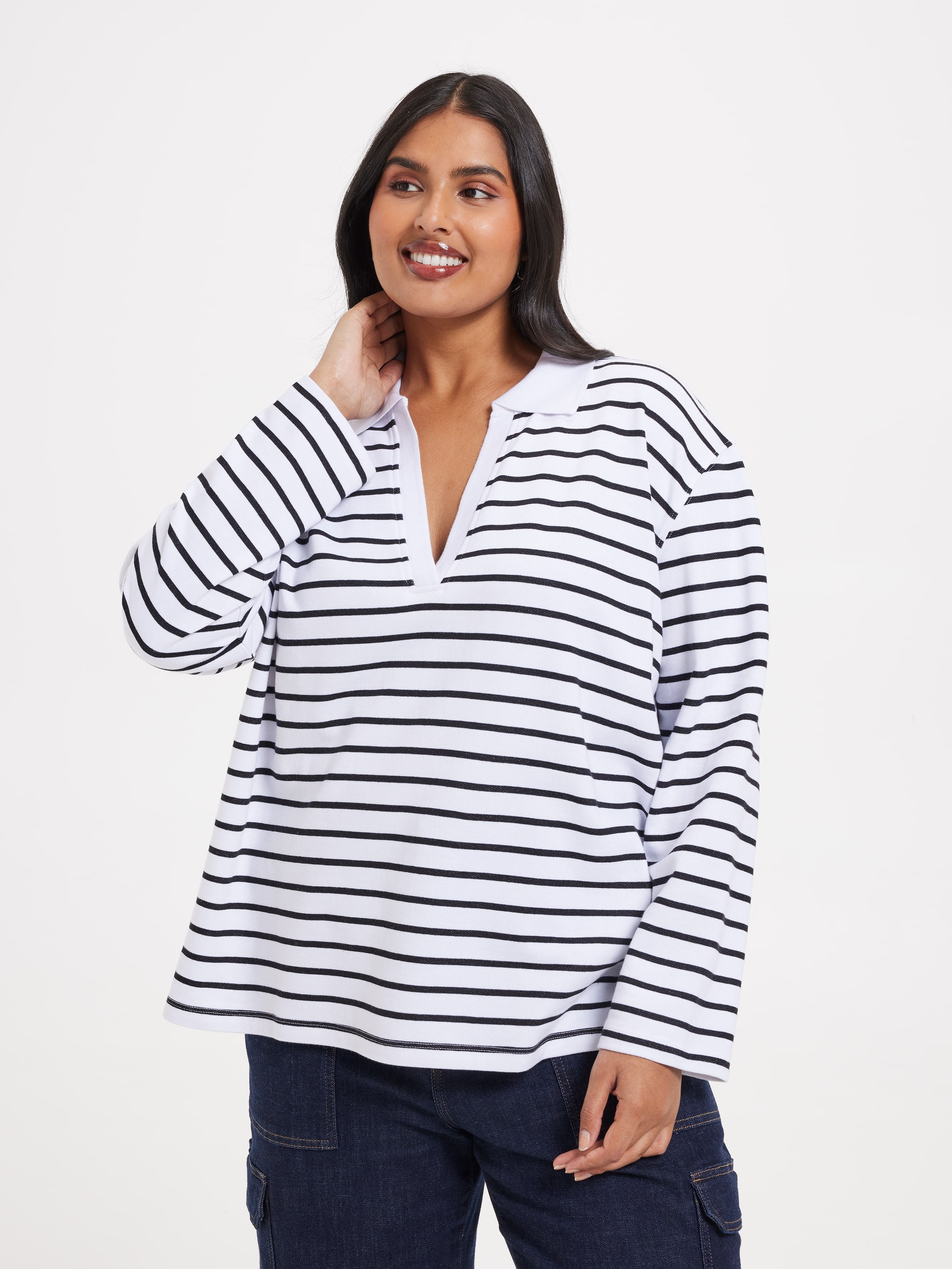 Curve Jessi Rugby Stripe Top - Just Jeans Online