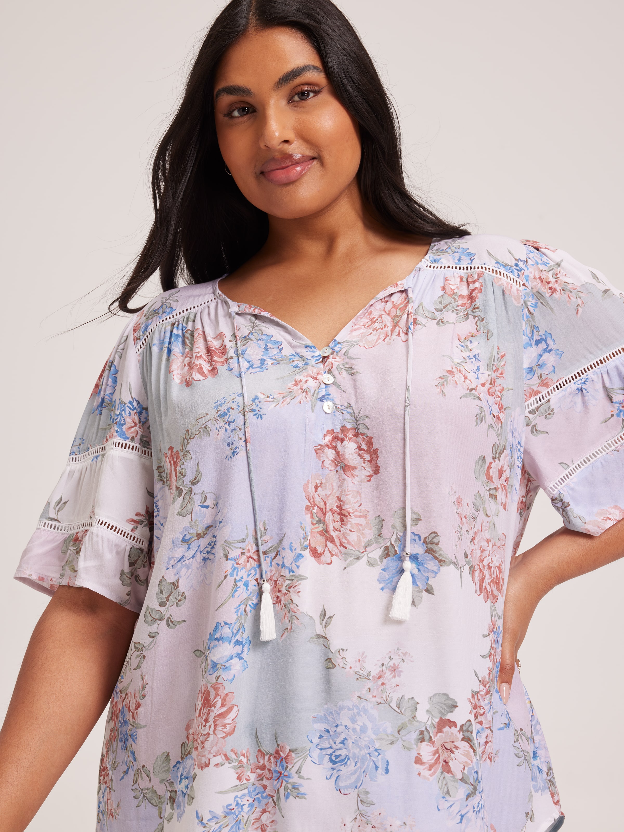 Curve Eva Lace Insert Top - Just Jeans Online