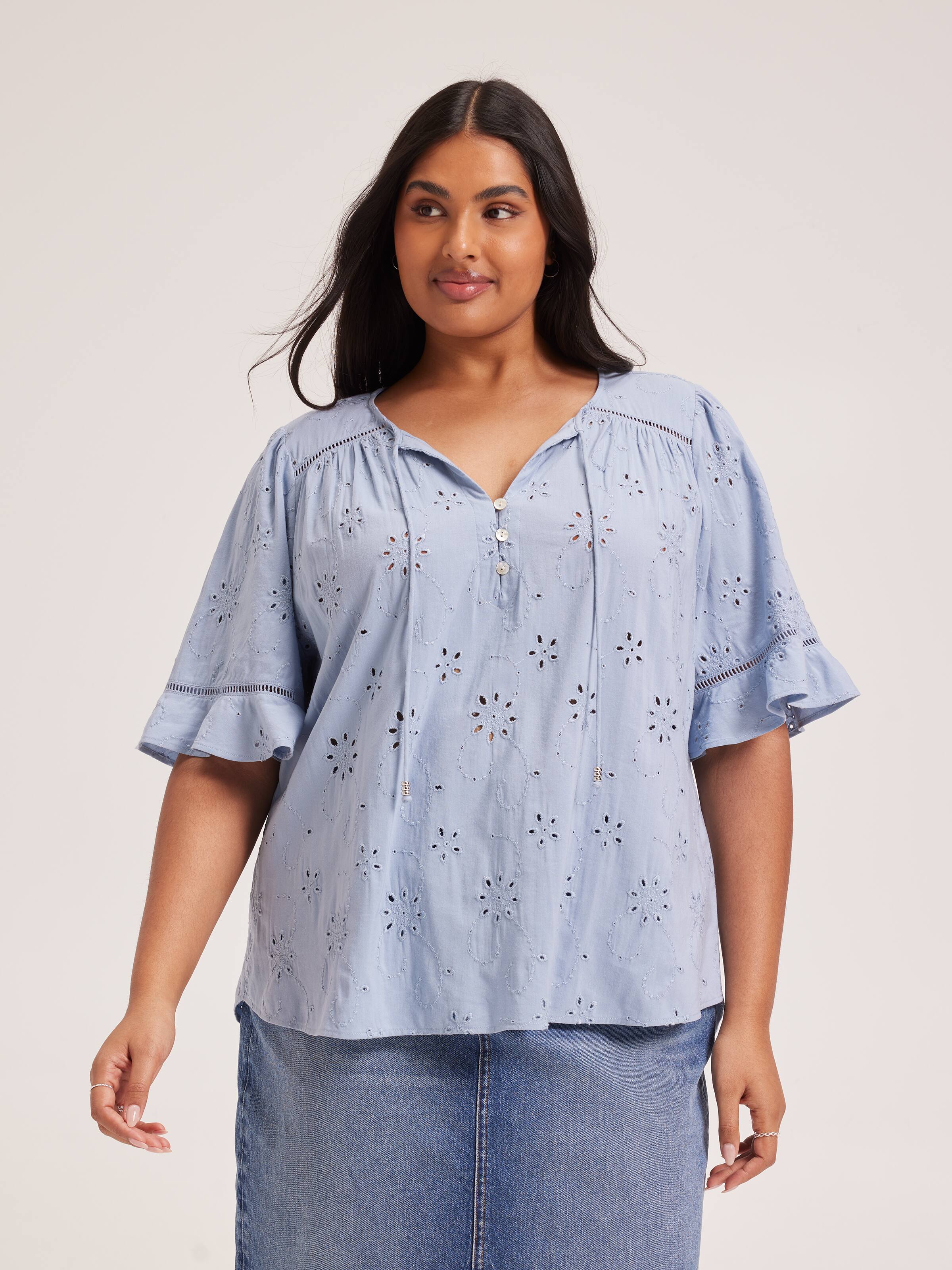 Curve Eva Lace Insert Top - Just Jeans Online
