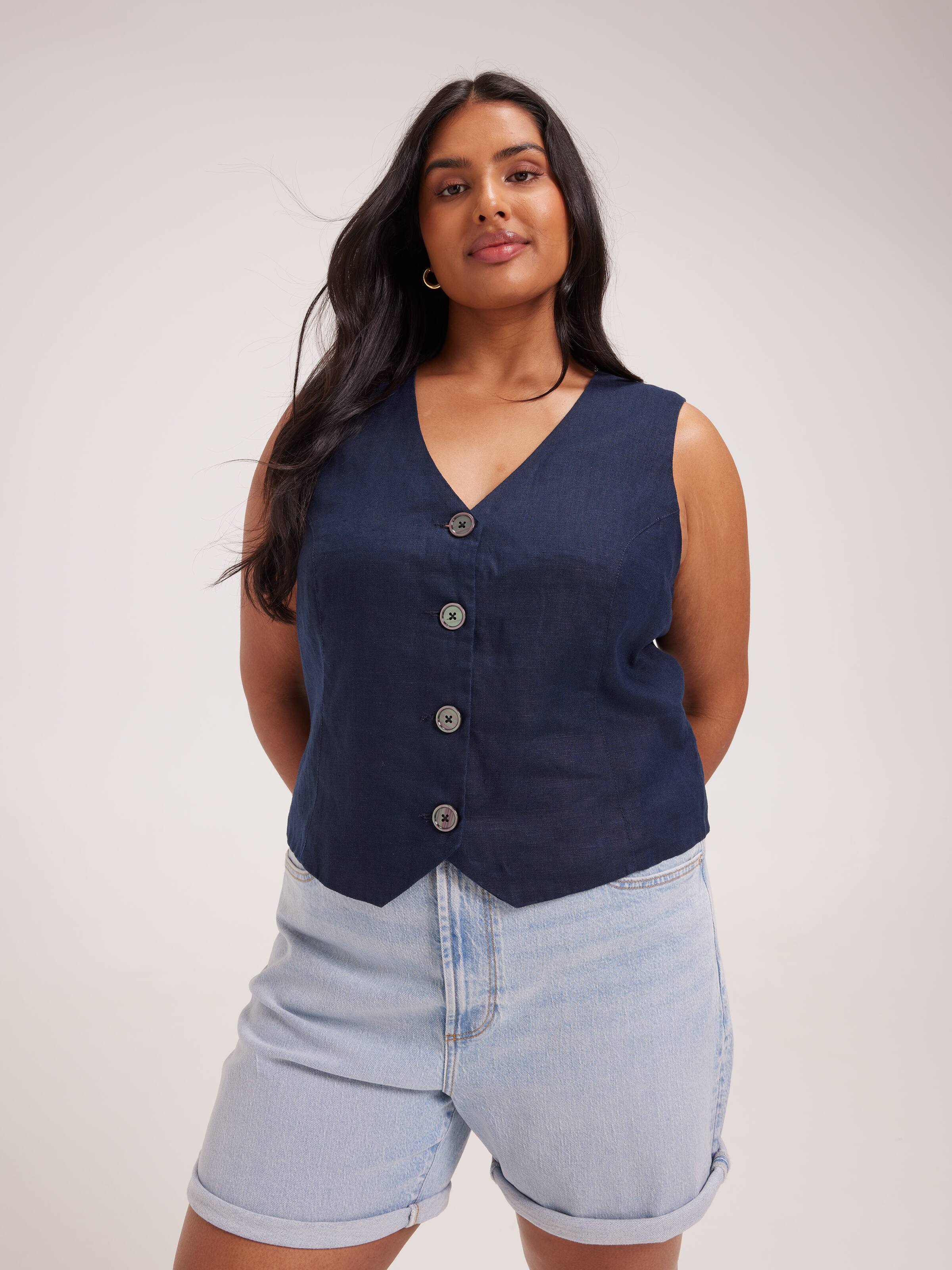 Curve Sadie Linen Vest - Just Jeans Online
