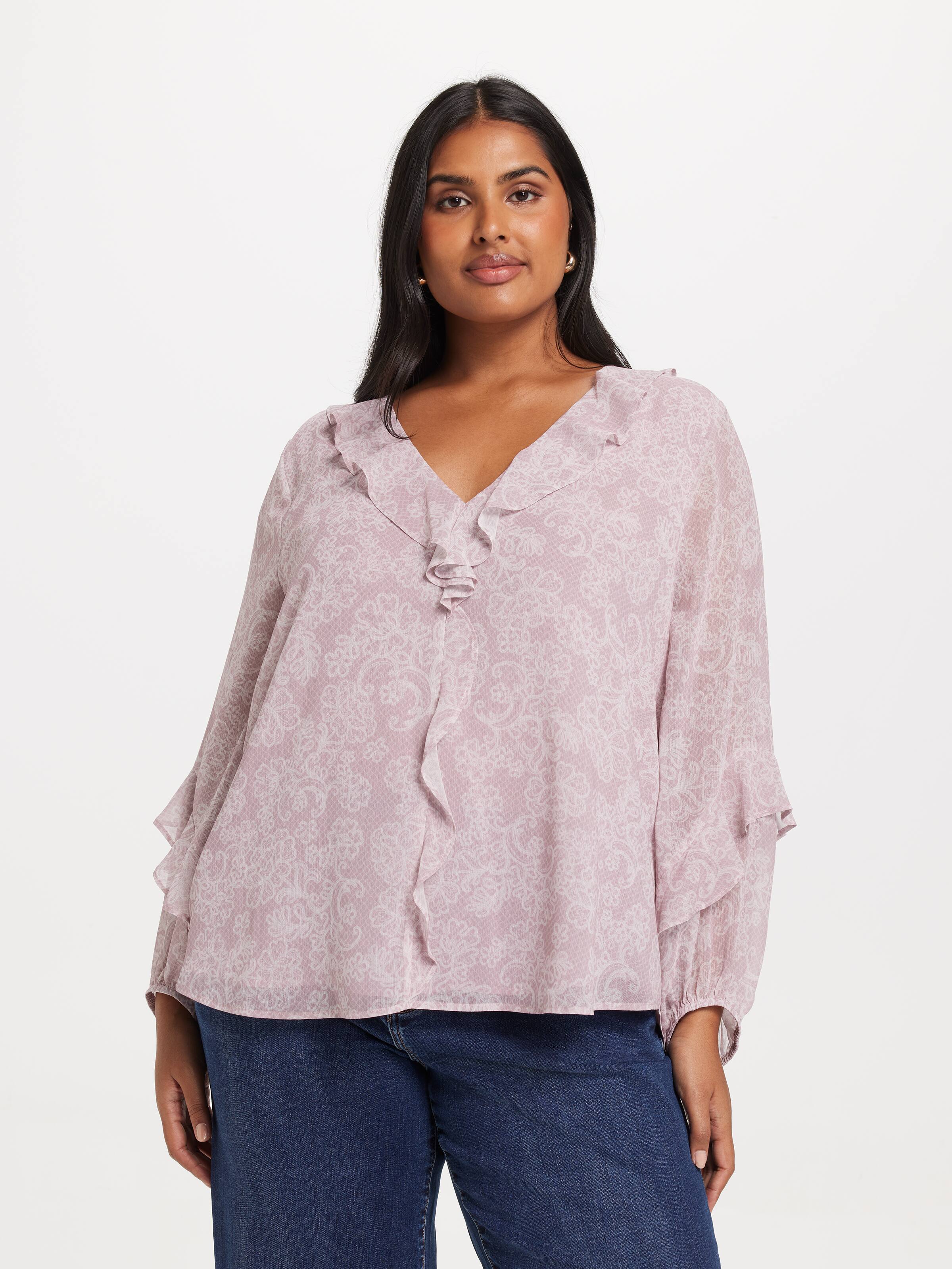 Curve Daphne Frill Neck Blouse - Just Jeans Online