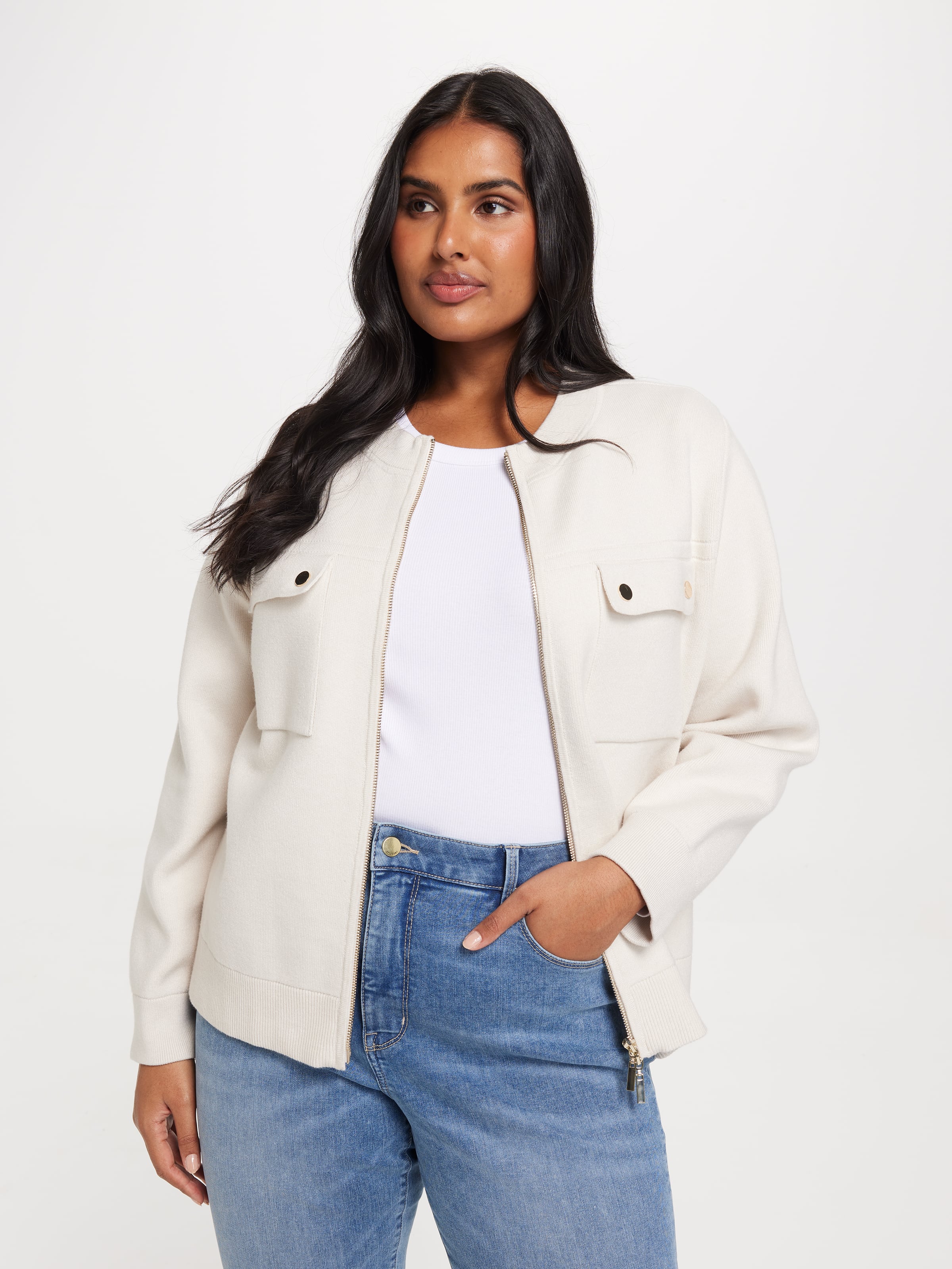 Curve Alexis Pocket Detail Knit Bomber - Just Jeans Online