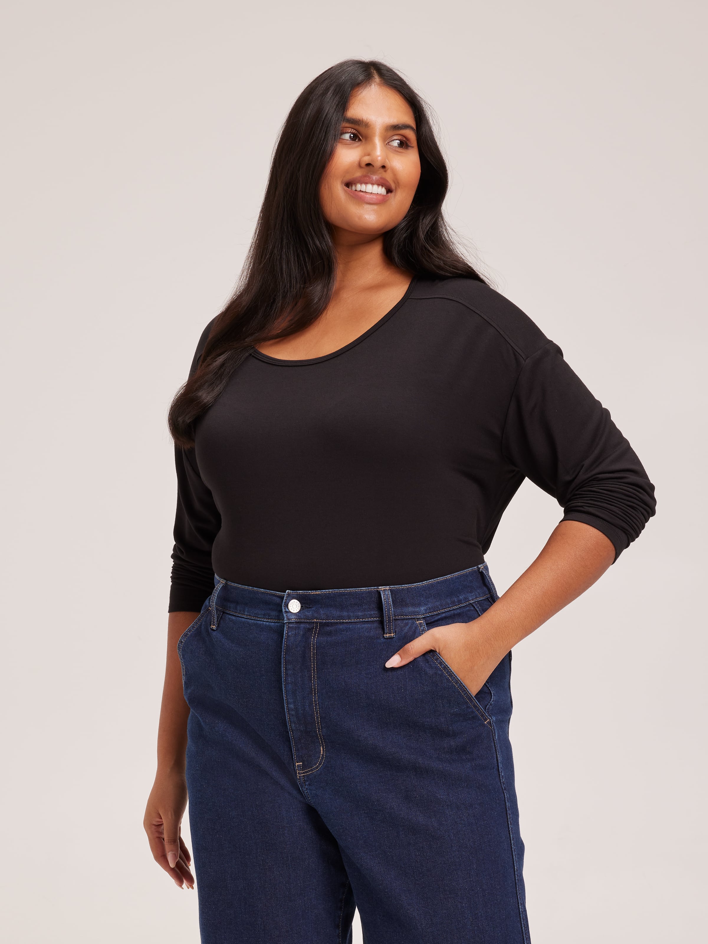 Curve Luxe Long Sleeve Modal Crew Top - Just Jeans Online