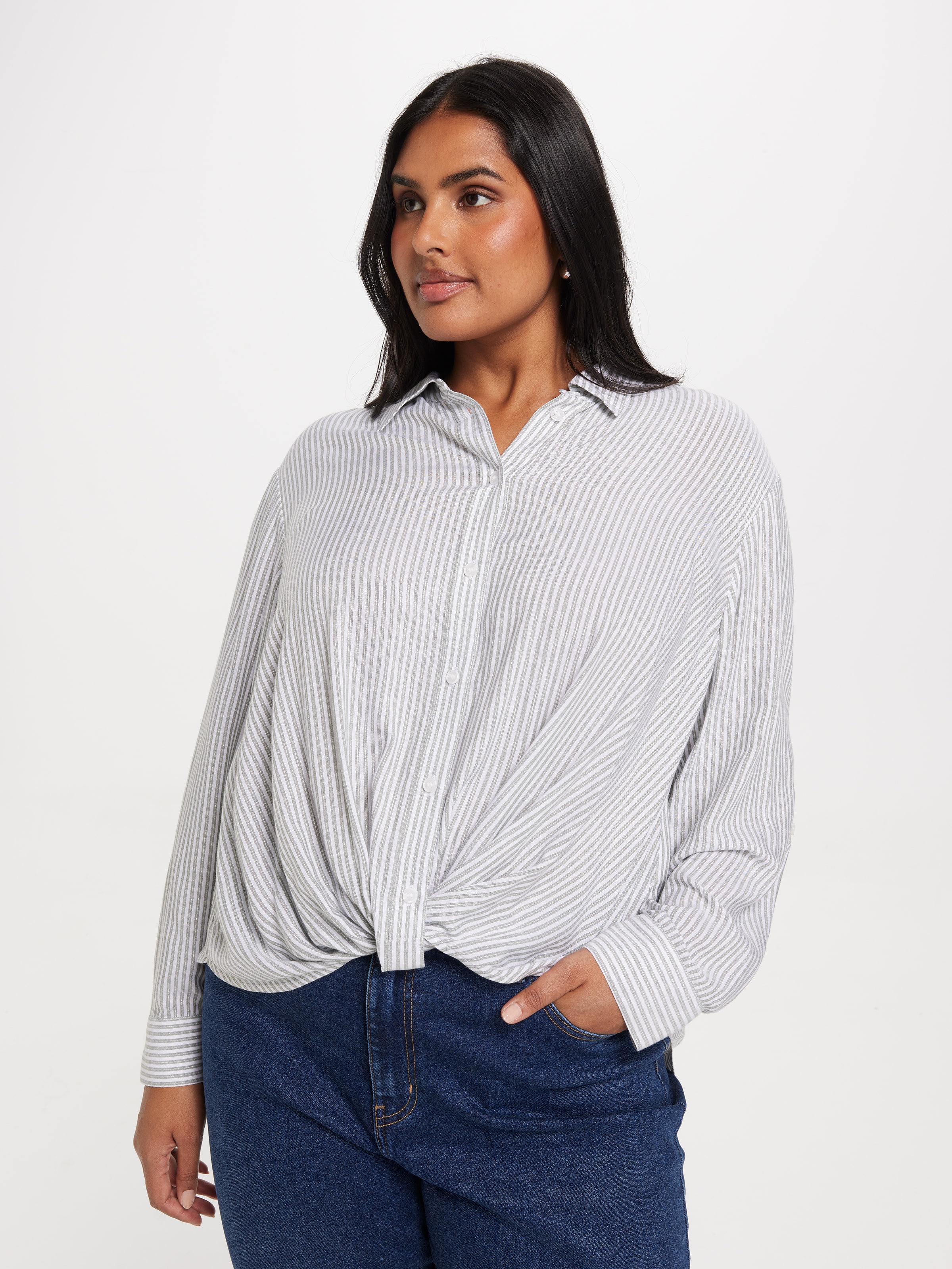 Curve Harper Long Sleeve Wrap Shirt - Just Jeans Online
