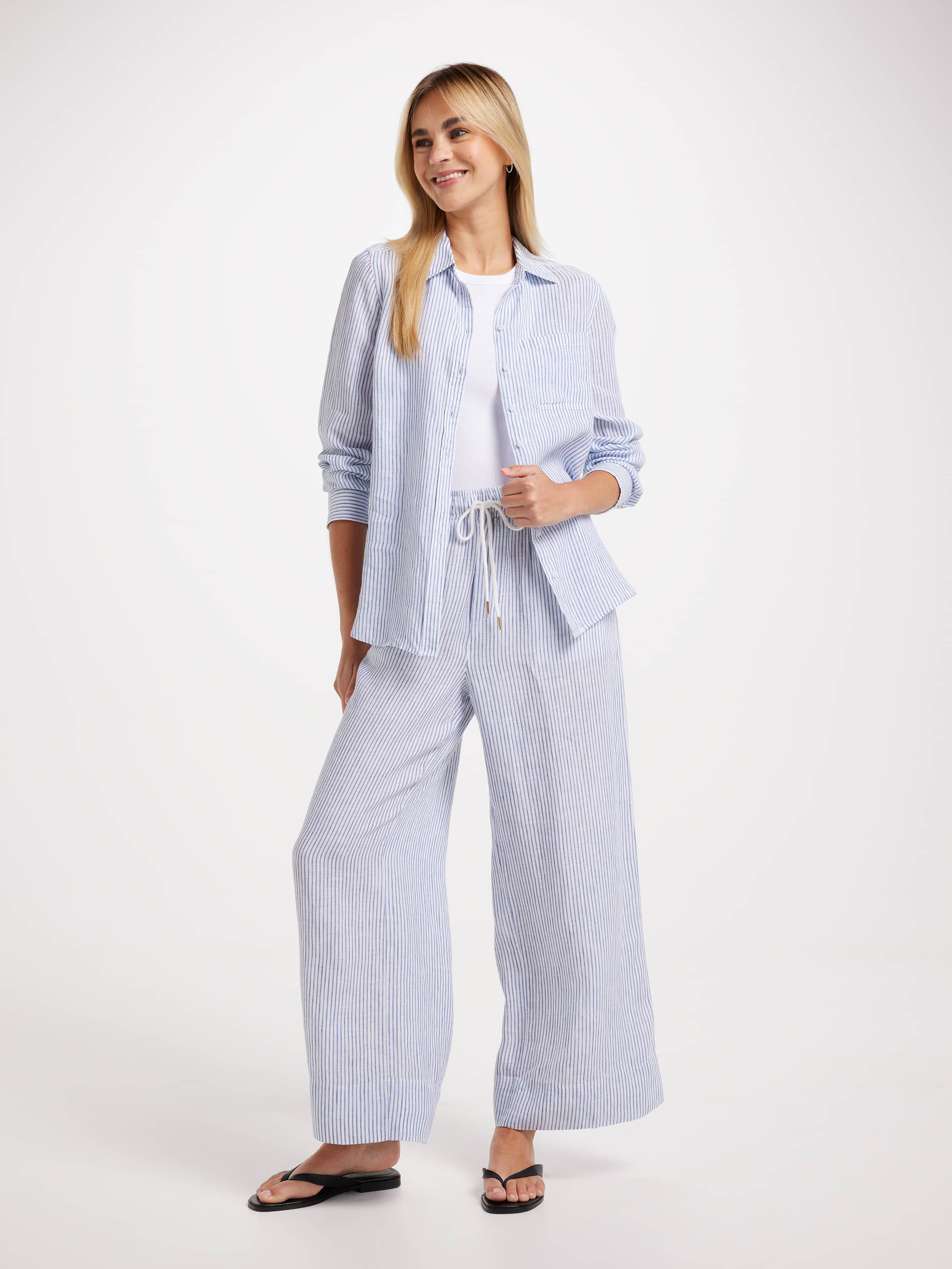 Hazel High Rise Pull On Wide Ankle Ice Blue Stripe - Just Jeans Online