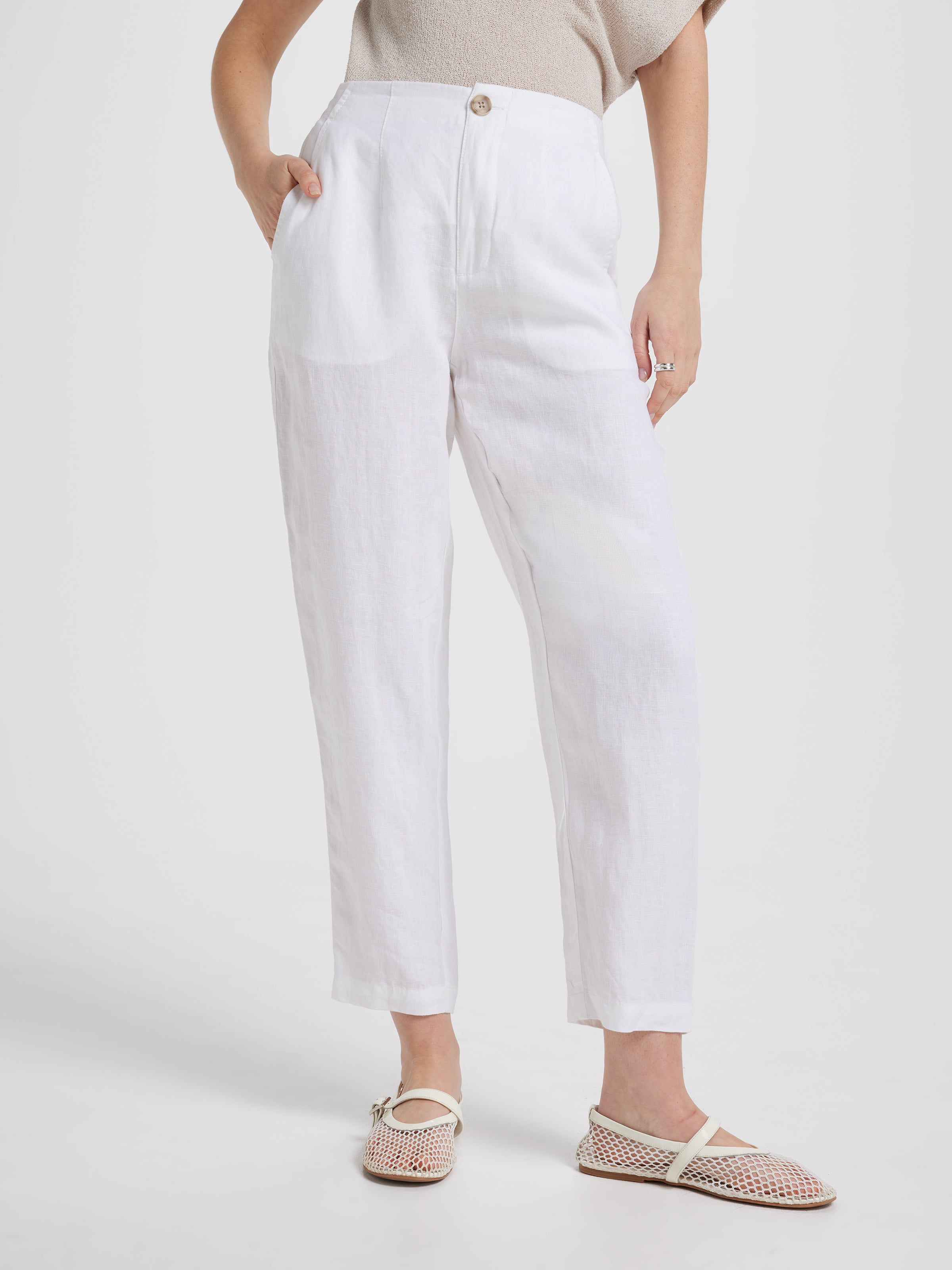 Hepburn High Rise Linen Tapered Pant White - Just Jeans Online