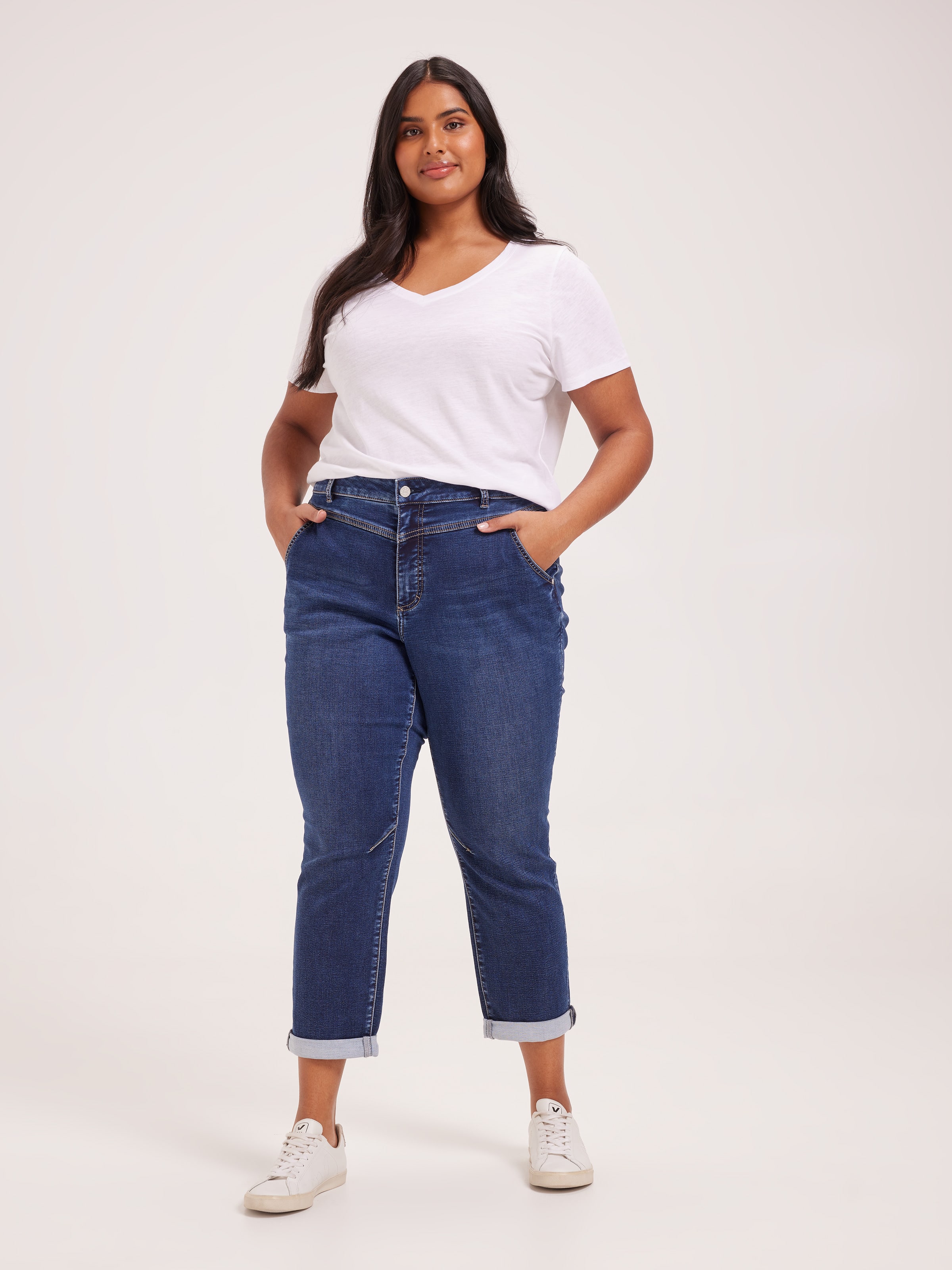 Curve Amaze Mid Rise Yoke Front Boyfriend Jean Moody Indigo - Just ...