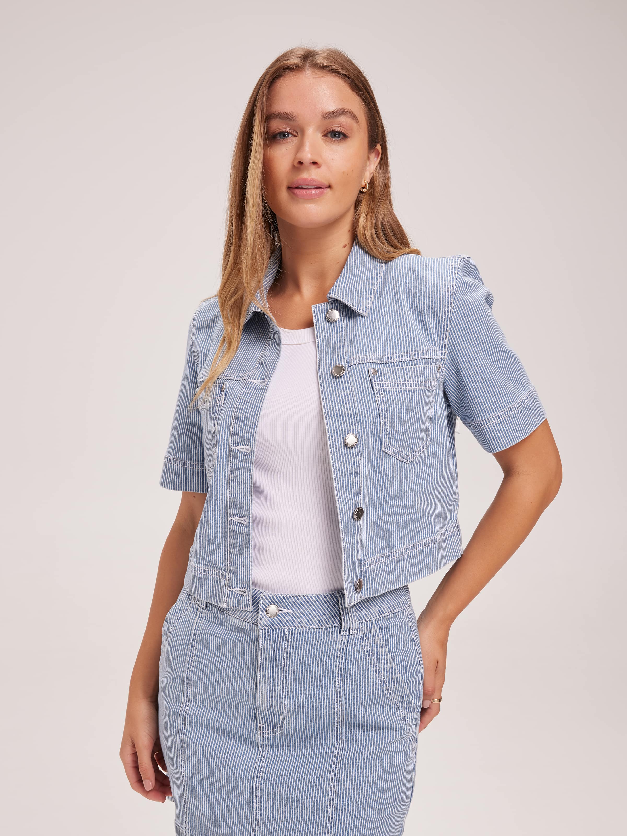 Short Sleeve Stripe Denim Jacket - Just Jeans Online