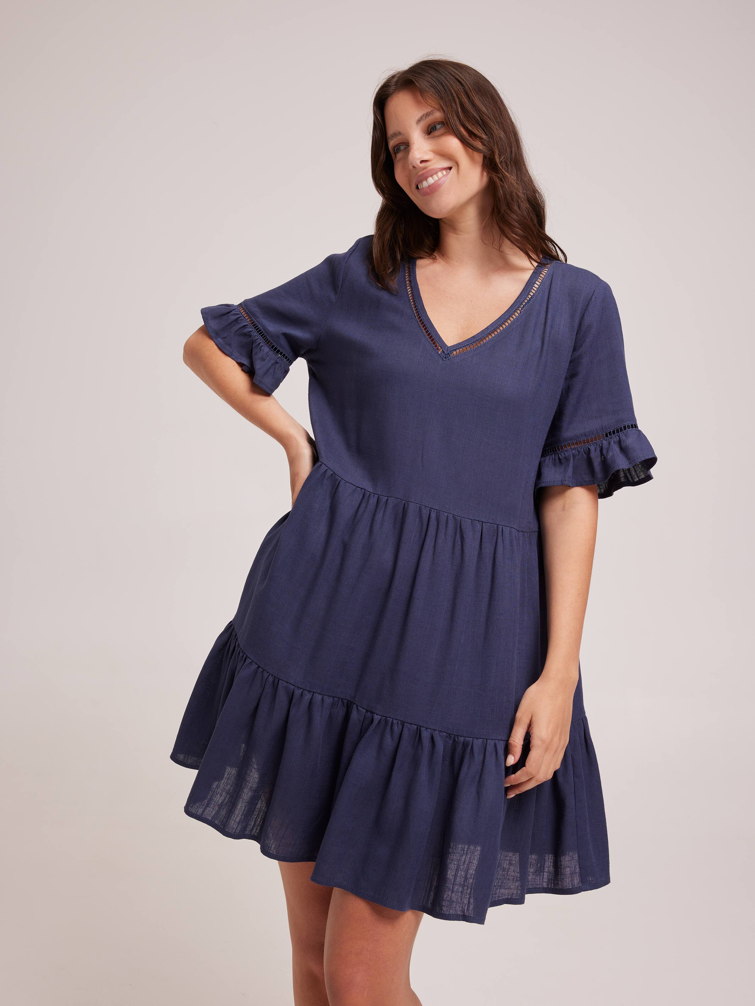 Willow Flutter Sleeve Dress Navy - Just Jeans Online