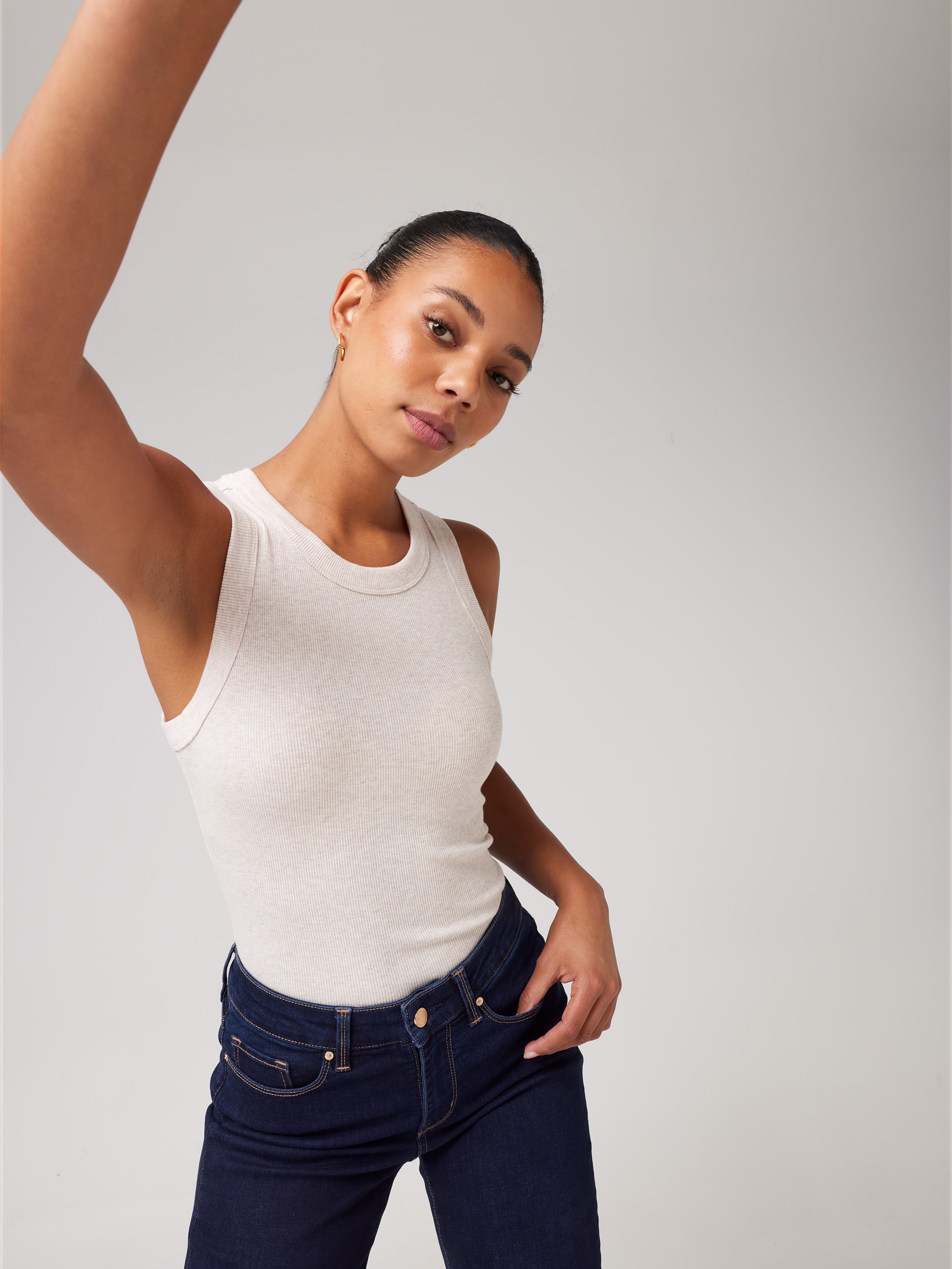 Kayla High Neck Tank Oatmeal Marle - Just Jeans Online
