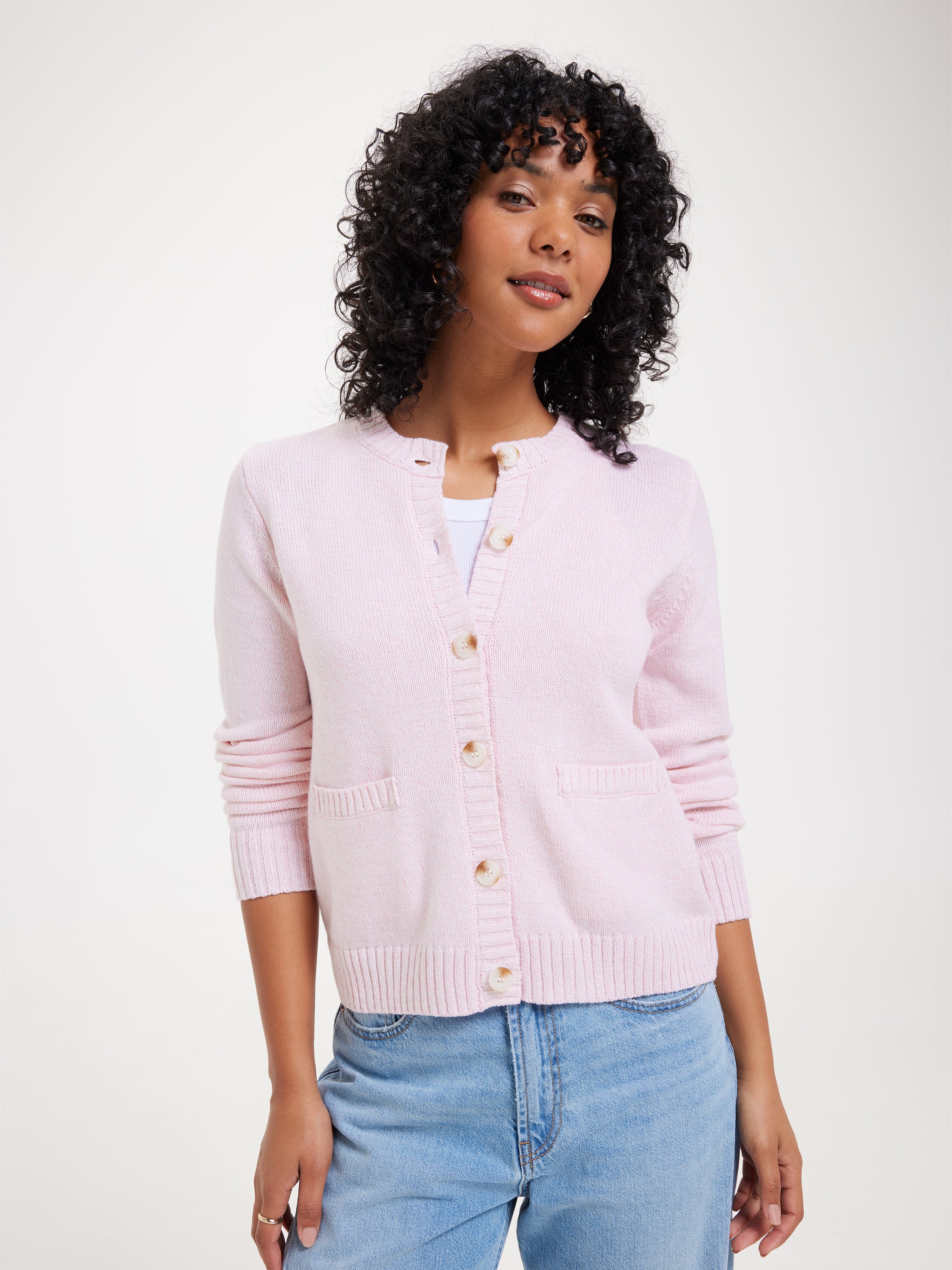 Claire Cropped Crew Neck Cardi Sugar Pink - Just Jeans Online
