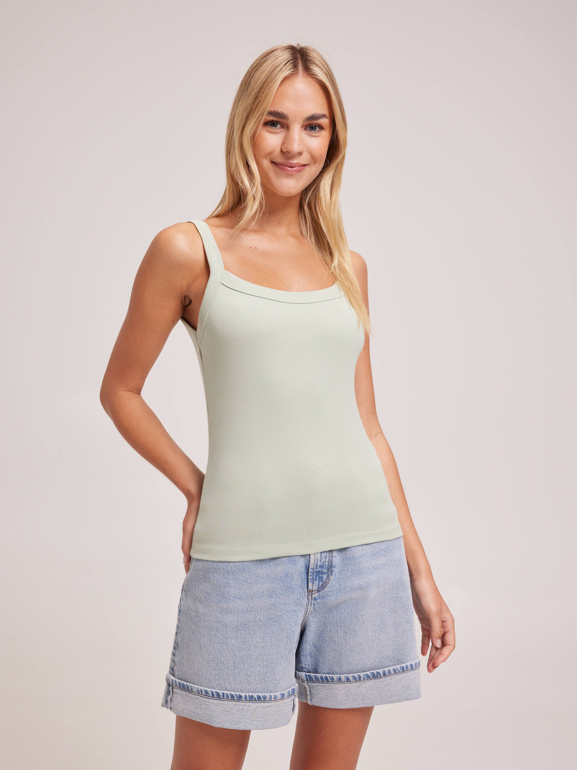Ava Strappy Rib Tank Sage - Just Jeans Online