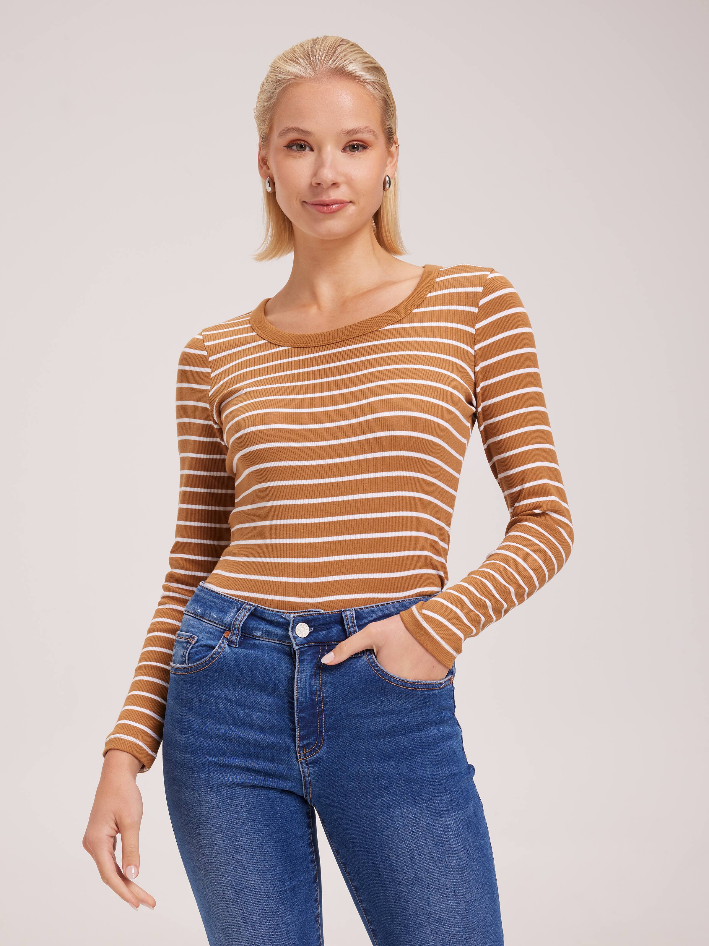 Rib Long Sleeve Crew Neck Top - Just Jeans Online