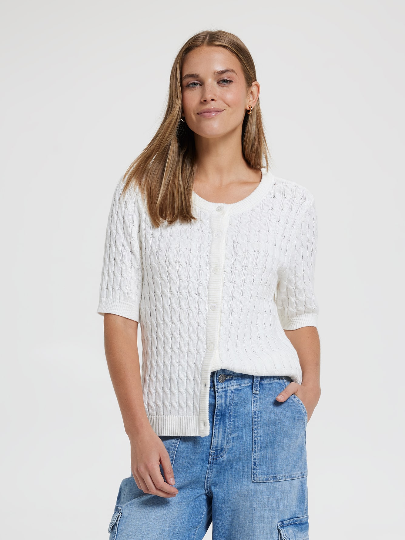 Gemima Cable Cardi Milk - Just Jeans Online