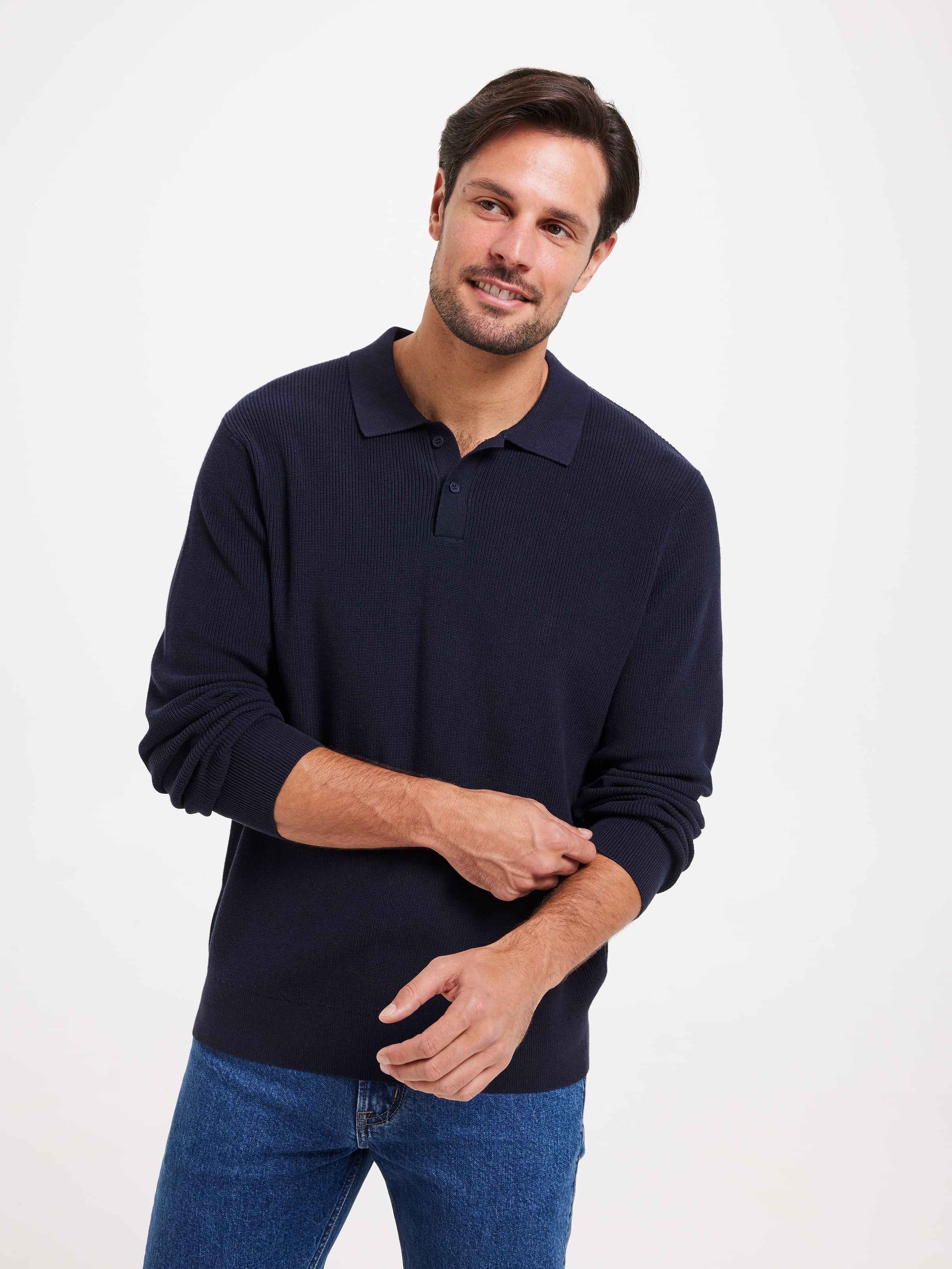 Long Sleeve Texture Knit Polo - Just Jeans Online