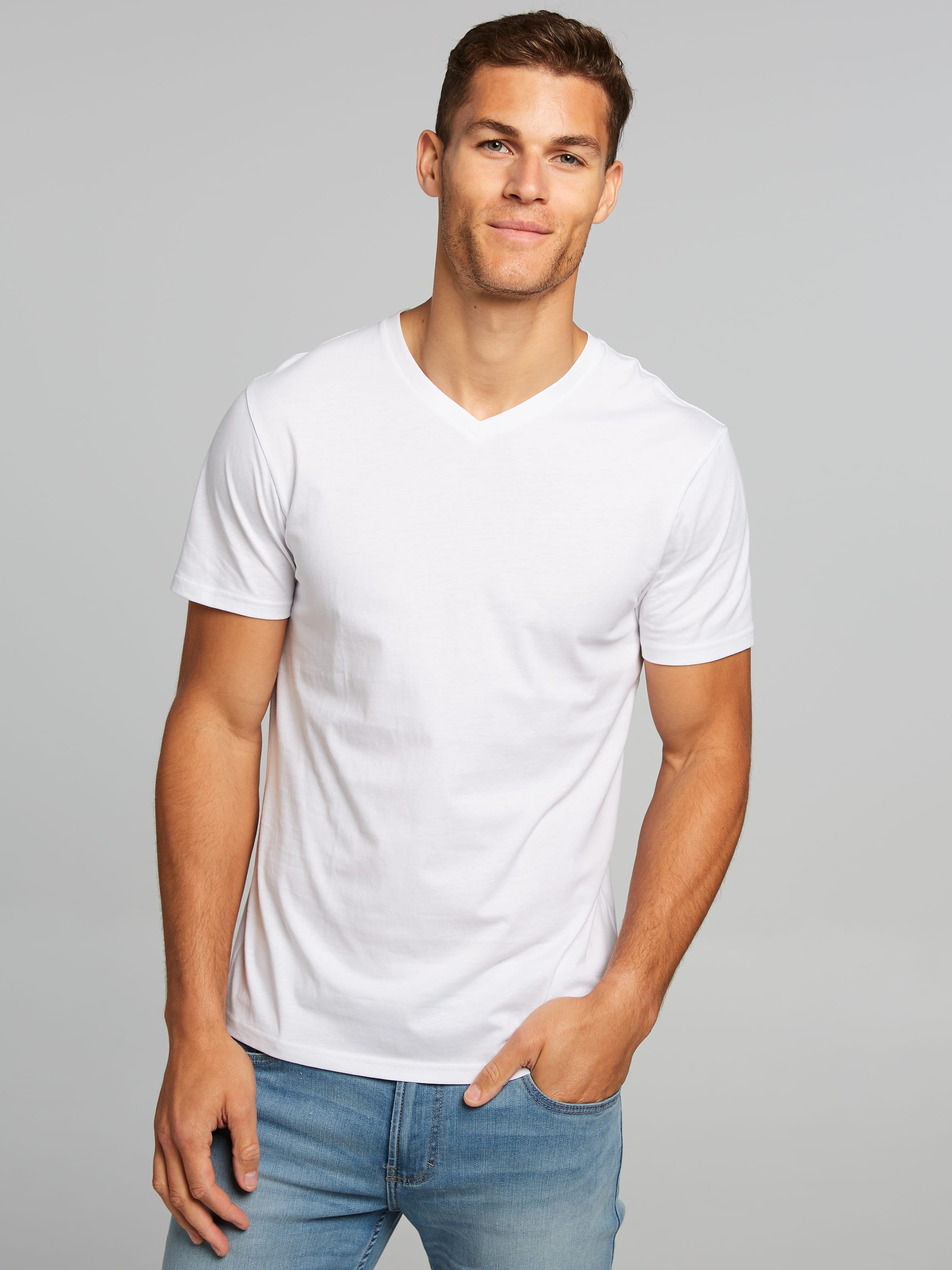 Basic V Neck Plain Tee White - Just Jeans Online