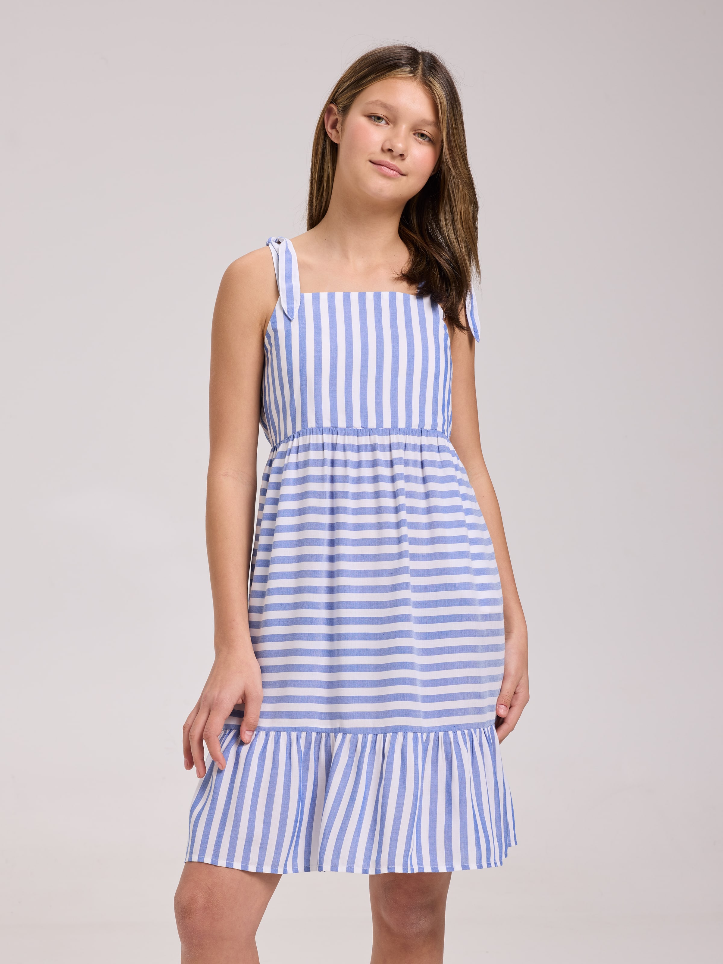 Girls Margot Dress Misty Blue Stripe - Just Jeans Online