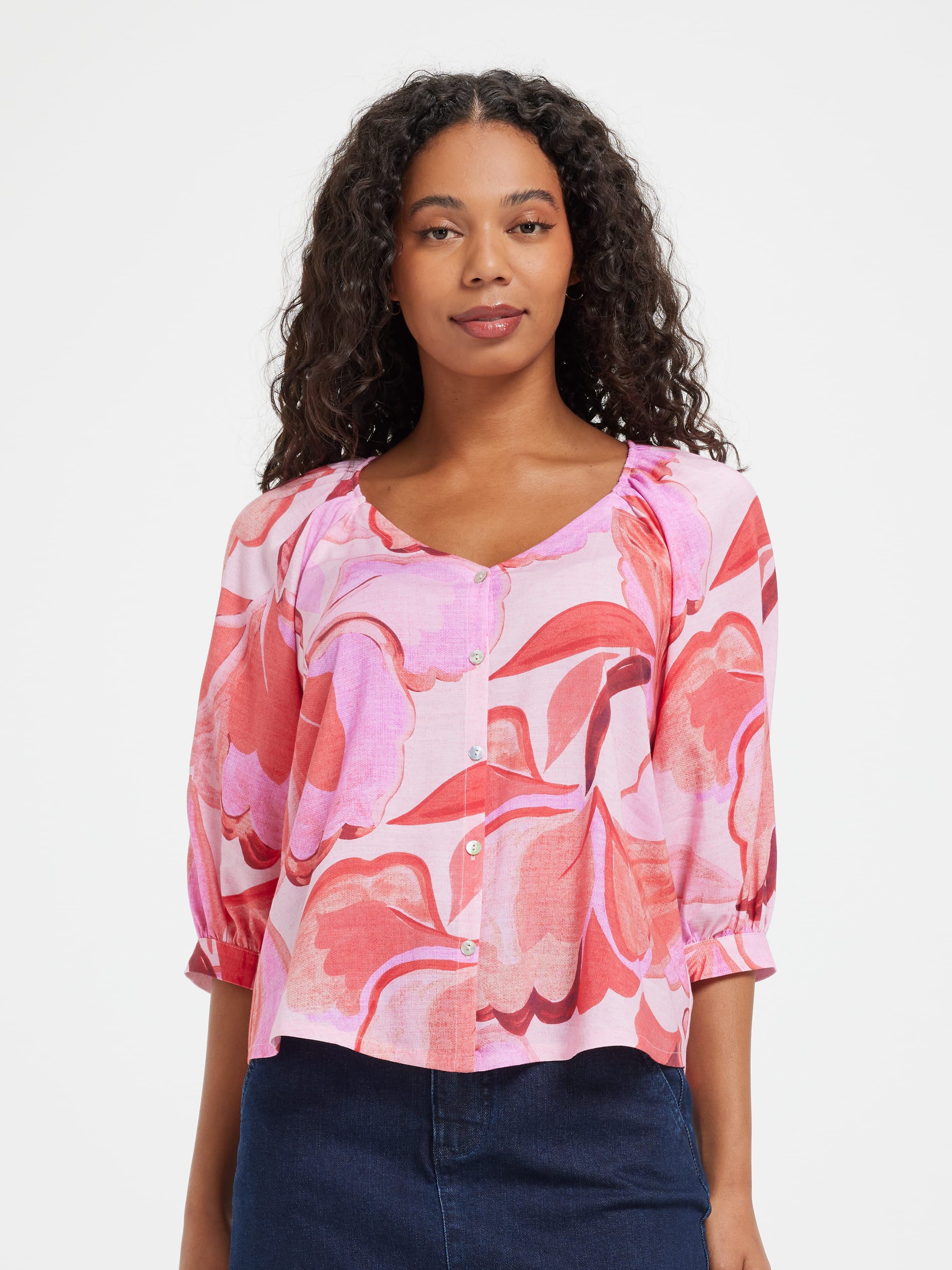 Iris 3/4 Sleeve Blouse Abstract Leaves - Just Jeans Online