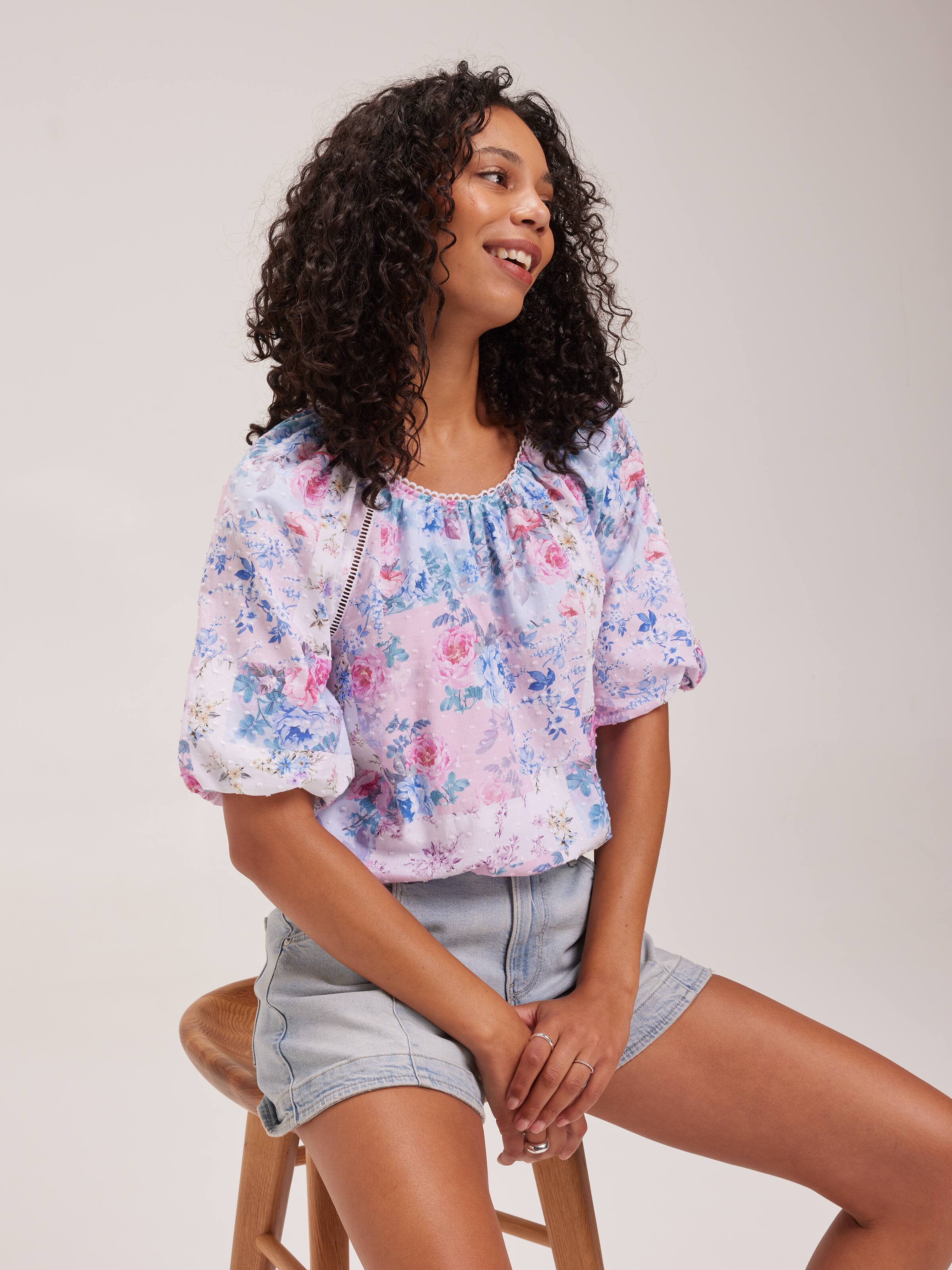 Skylar Lace Trim Top Pretty Patchwork Floral - Just Jeans Online