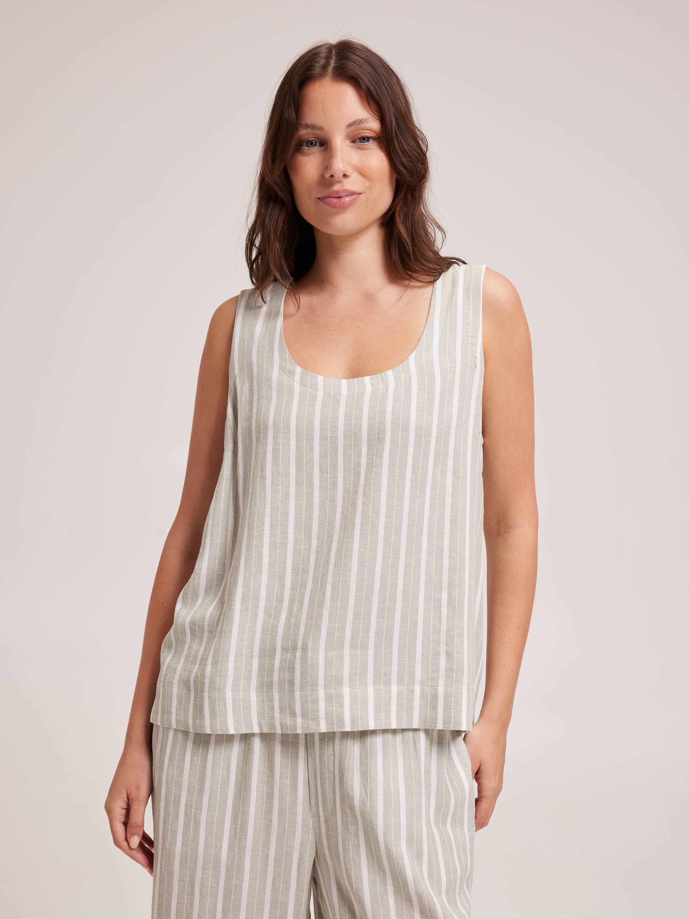 Pippa A Line Tank Sage Multi Stripe - Just Jeans Online
