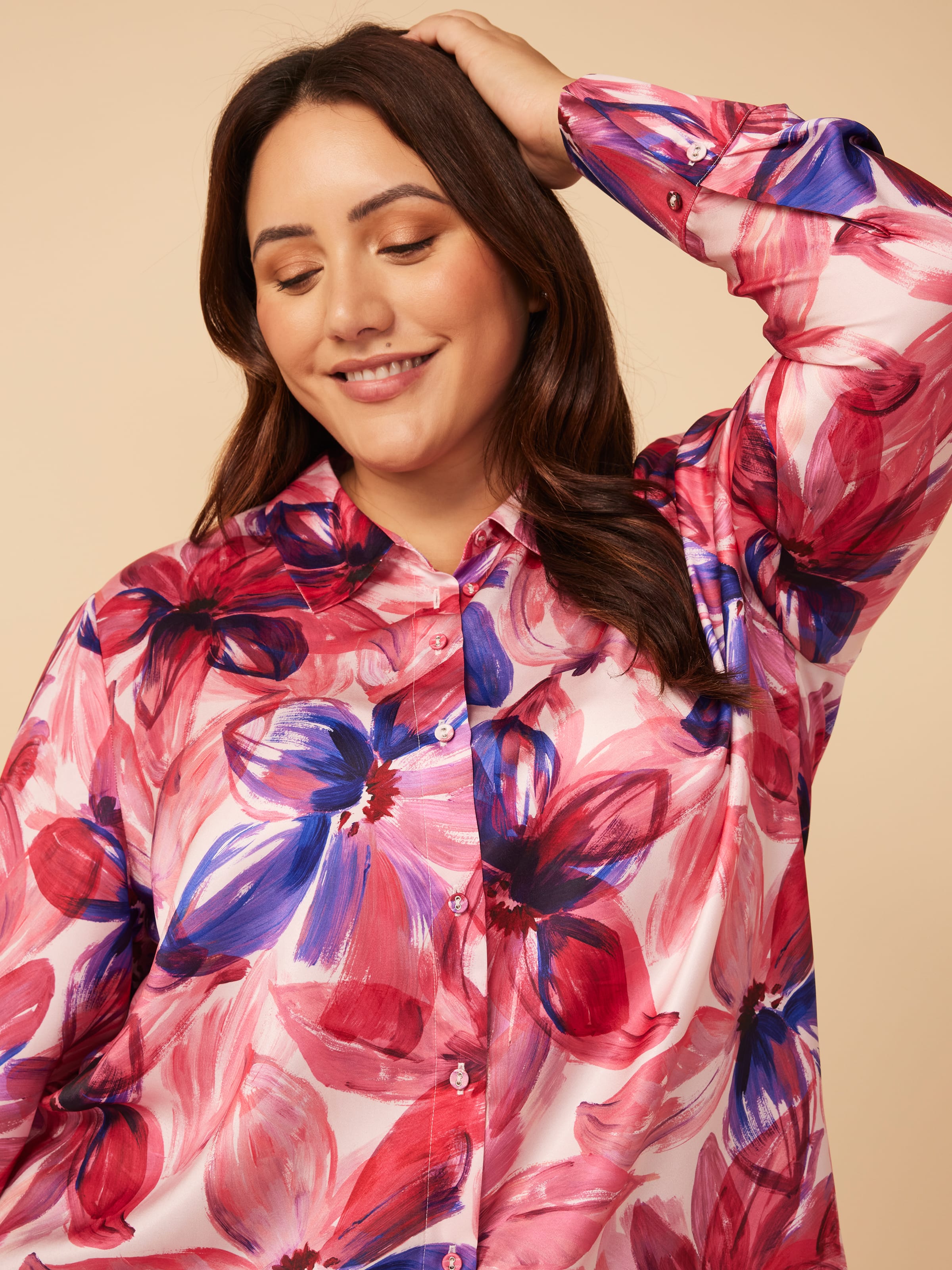 Curve Sami Shirt Painted Pink Floral - Just Jeans Online