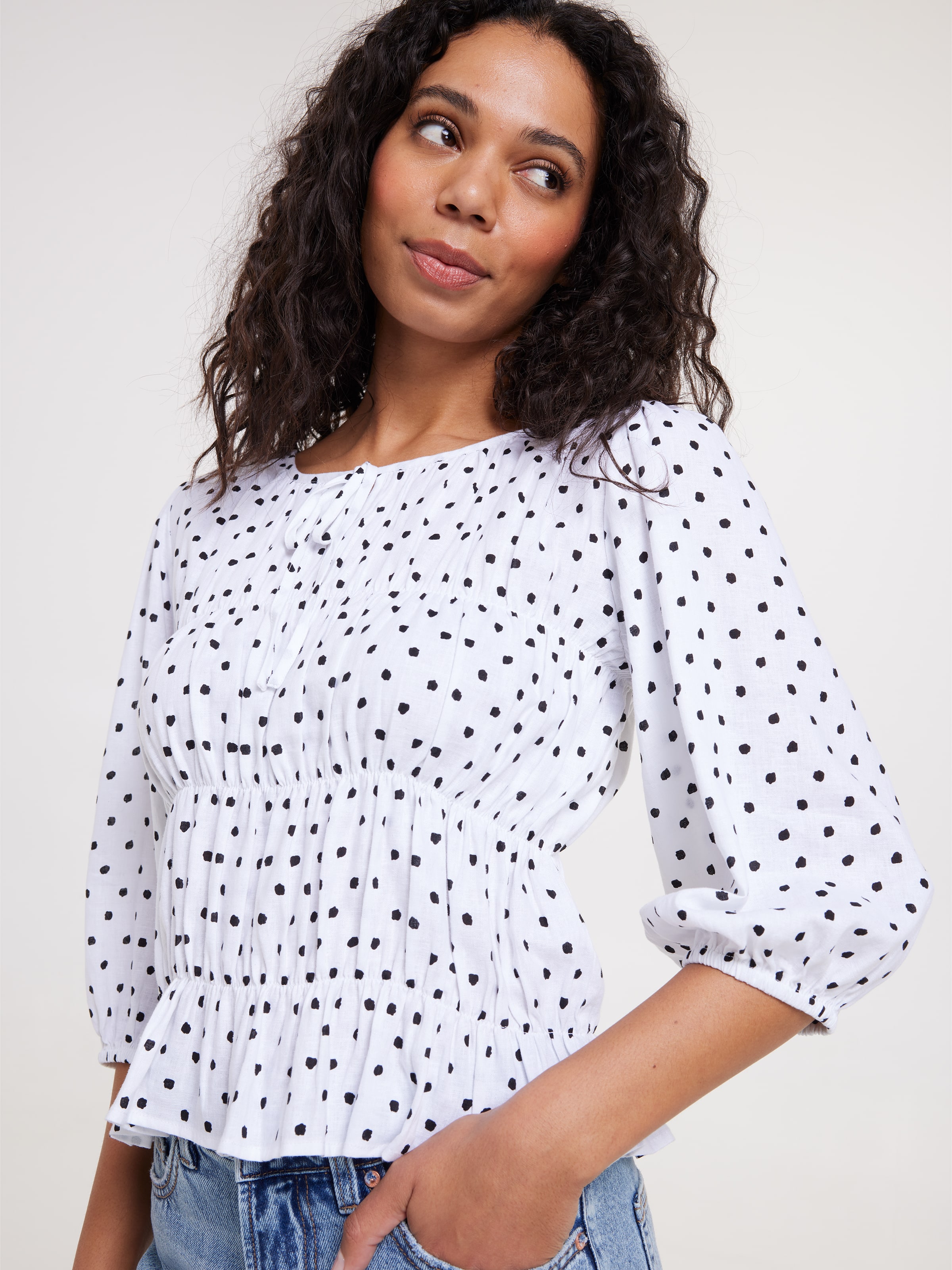 Misha 3/4 Sleeve Smocked Body Top - Just Jeans Online