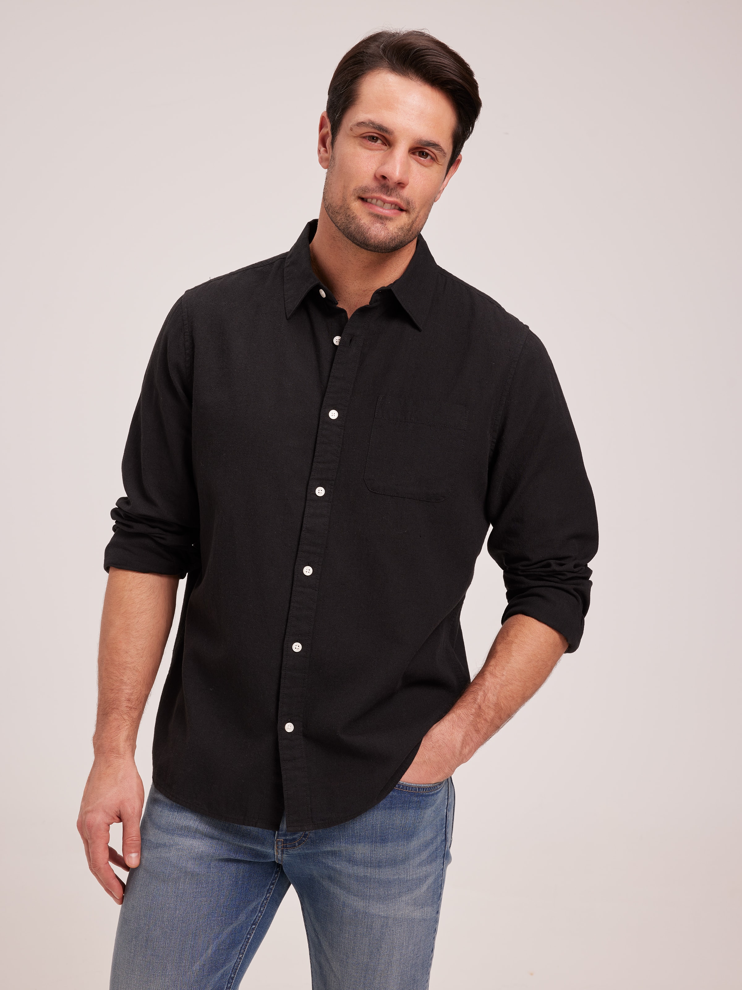 Linen Blend Plain Shirt - Just Jeans Online